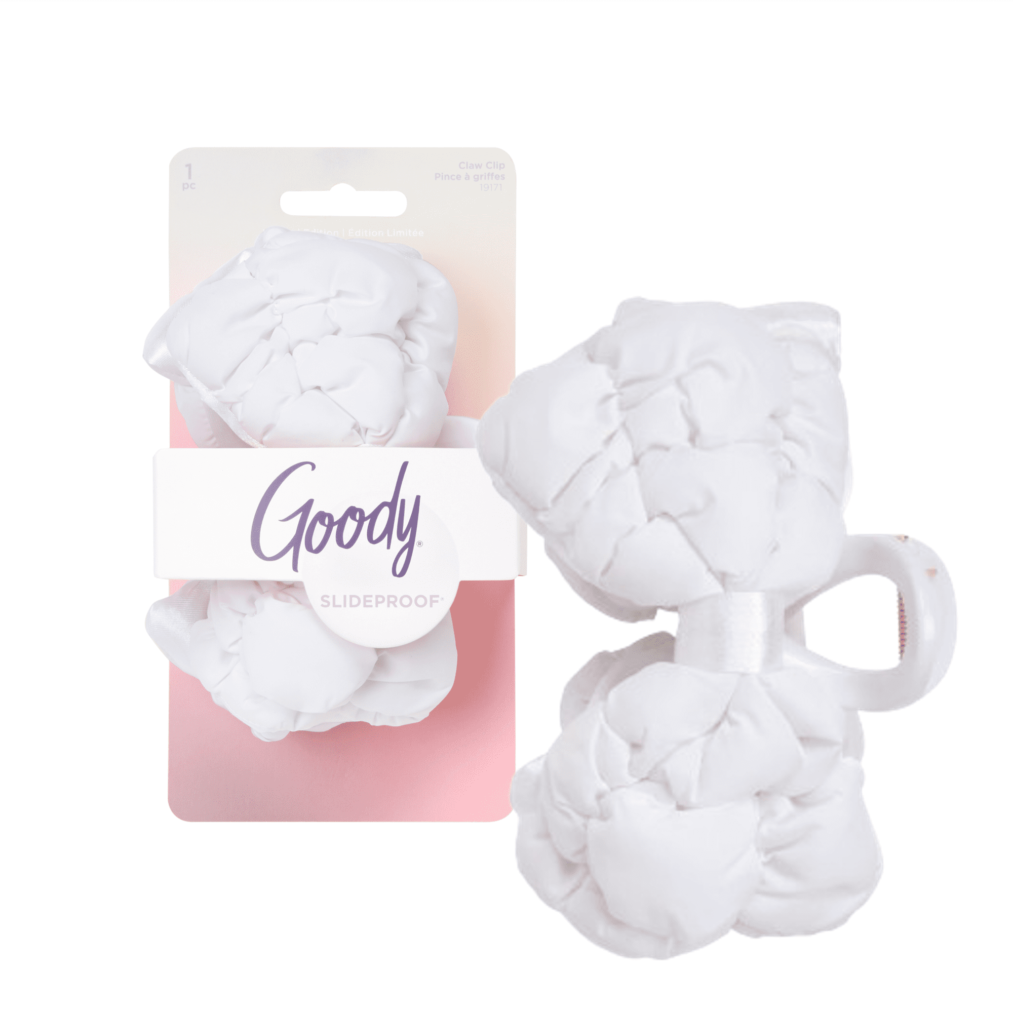 Goody Luxe Puffer Bow Claw Clip Winter White Quilted SlideProof 1 Count ...
