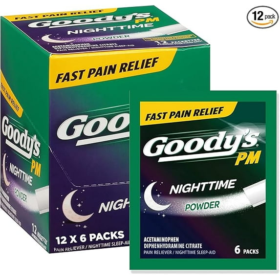 Goody's PM Nighttime Powder, Acetaminophen 500mg, Dissolve Packs for ...
