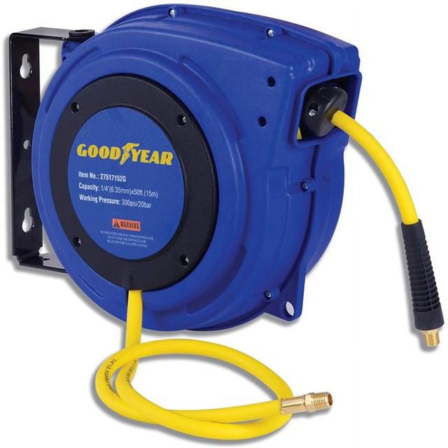 Goodyear 0.25 in. x 50 ft. Portable Retractable Air-Hose Reel Coiled Holder - Walmart.com