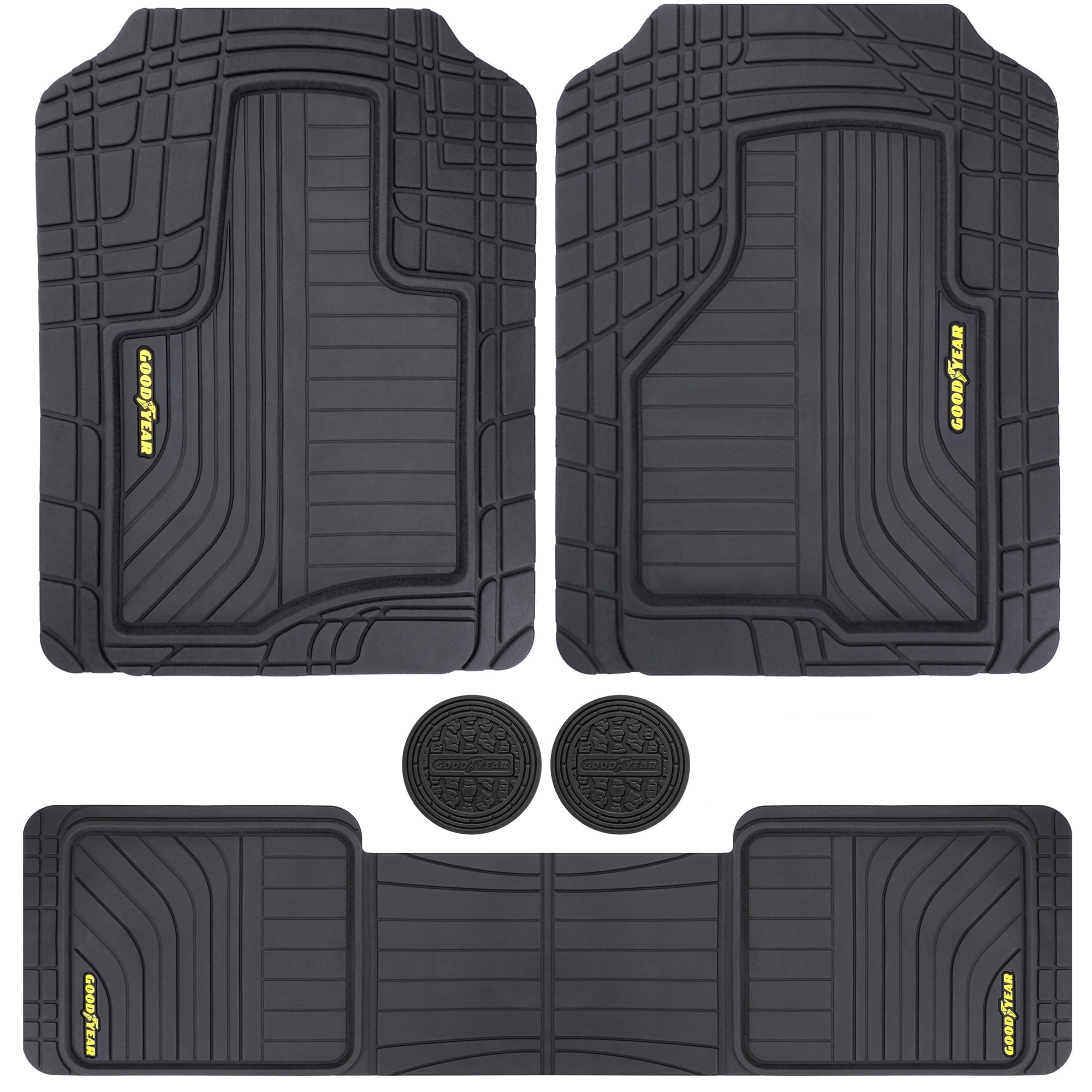 Goodyear 5-Piece Black with Yellow Logo Rubber Floor Mat Set - Walmart.com