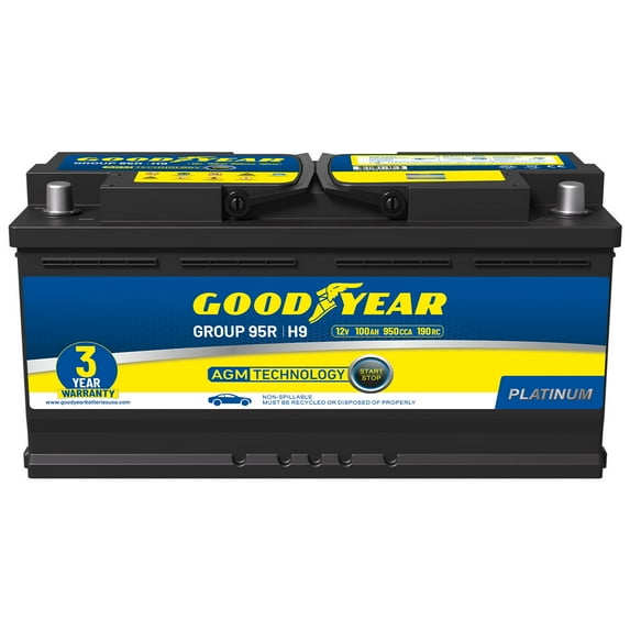 Goodyear 95R-H9-AGM BCI Group Size 95R 12V 100 AH, 190RC, 950 CCA ...
