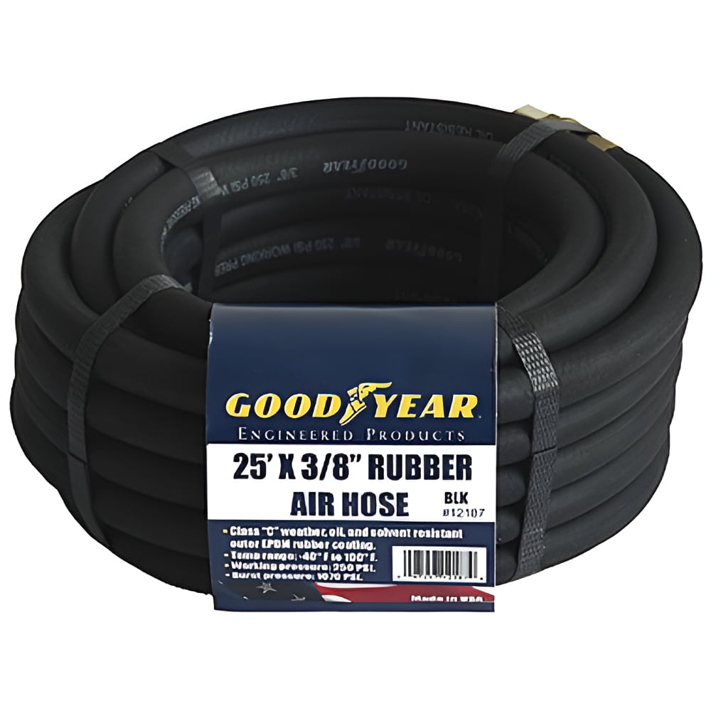 Goodyear 25' x 3/8" Rubber Air Hose 250 PSI Air Compressor Hose Made ...
