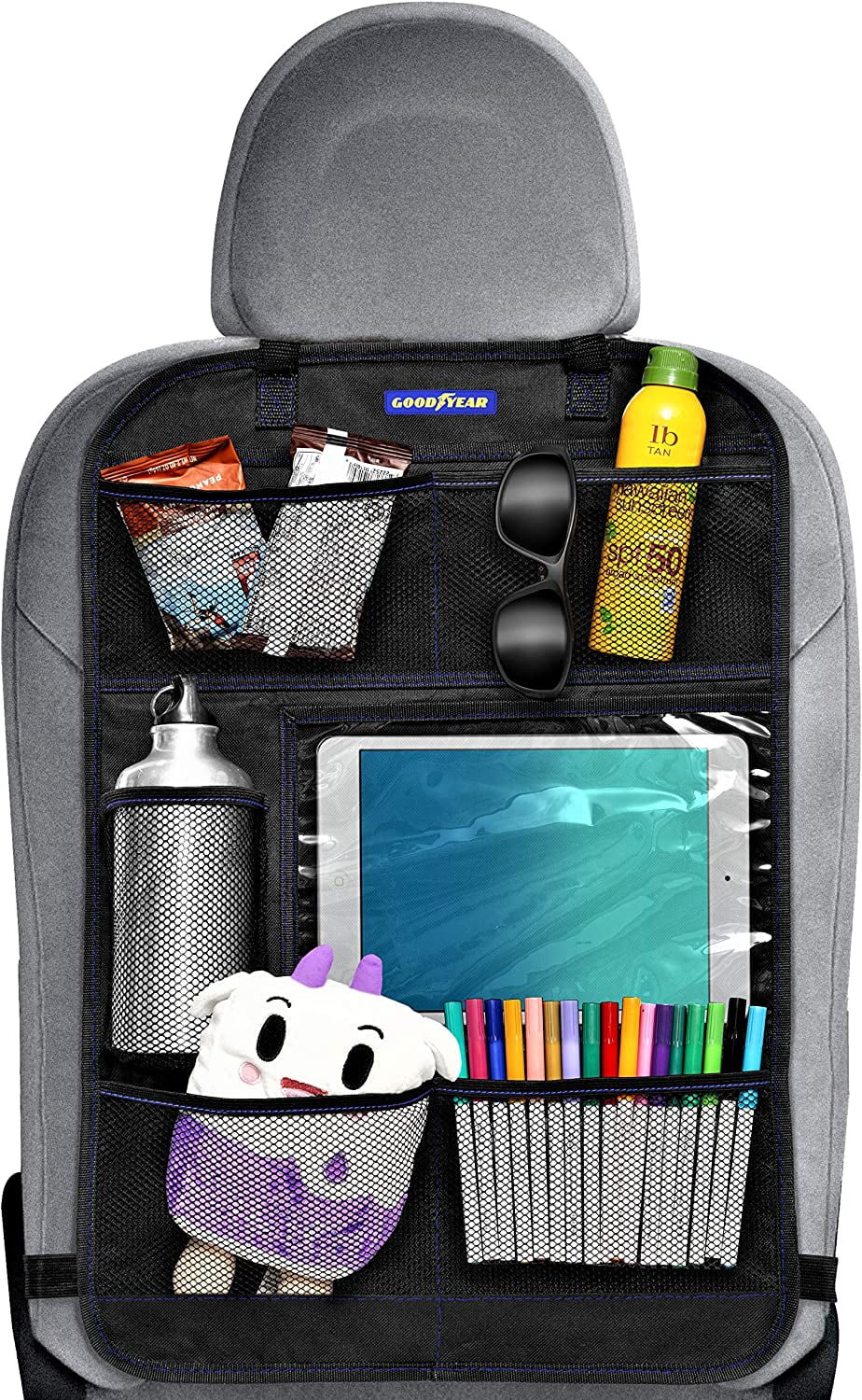 Goodyear Car Seat Organizer, Backseat Protector with Mesh Pockets and ...