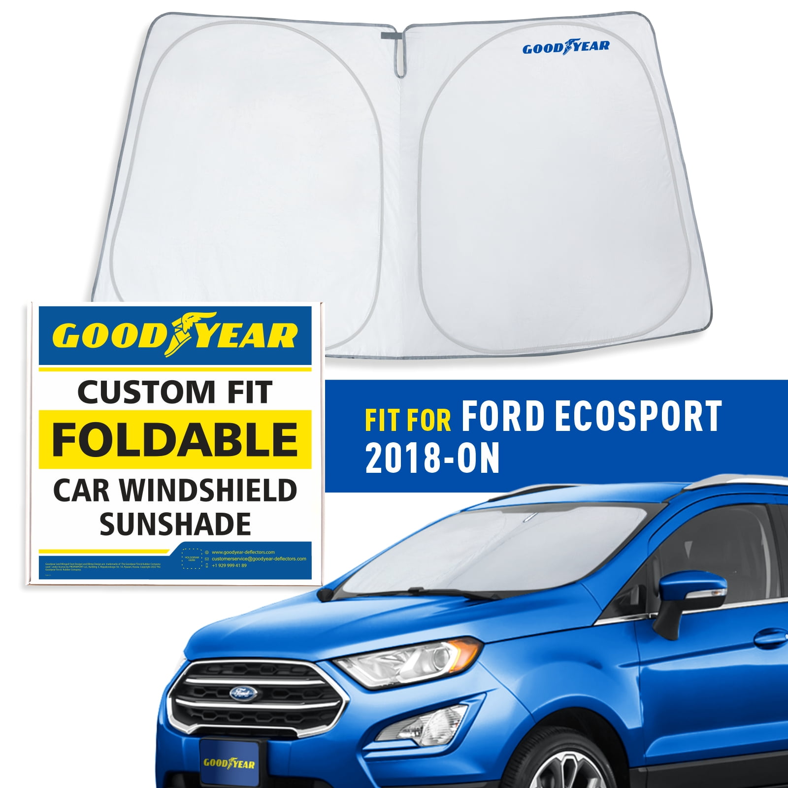 Goodyear Foldable Windshield Sun Shade for Ford EcoSport 2018 2022 Custom Fit Car Windshield Cover Car Sunshade UV Protection Vehicle Sun