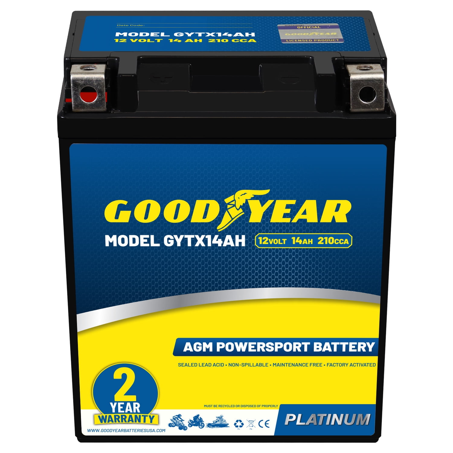 Goodyear GYTX14AH - 12 Volt 14 AH, 210 CCA, Rechargeable High ...