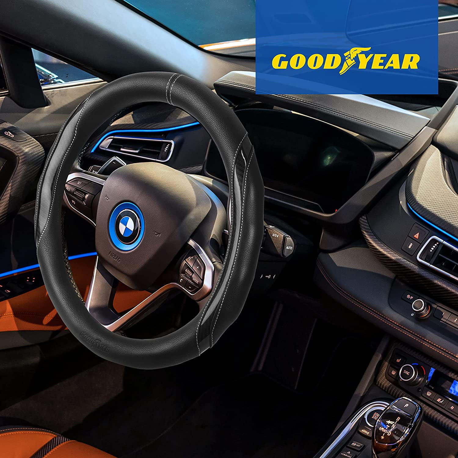 Goodyear High Performance Steering Wheel Cover with Genuine Leather ...