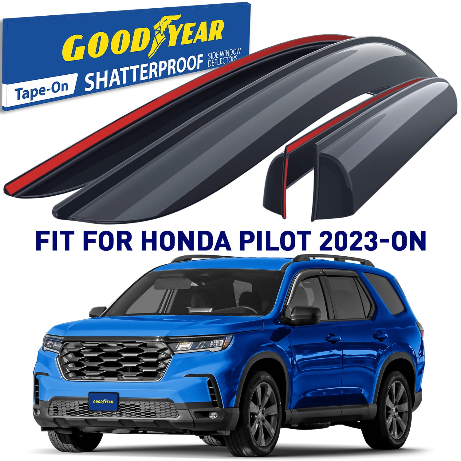 Goodyear Shatterproof Window Deflectors for Honda Pilot 2023-2025, Tape ...