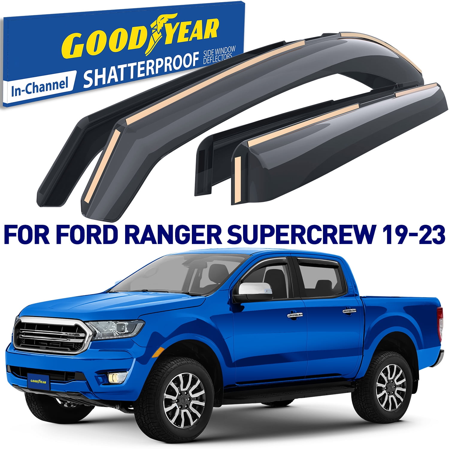Goodyear Auto Window Deflectors for Ford Ranger 2019-23 SuperCrew, Rain ...
