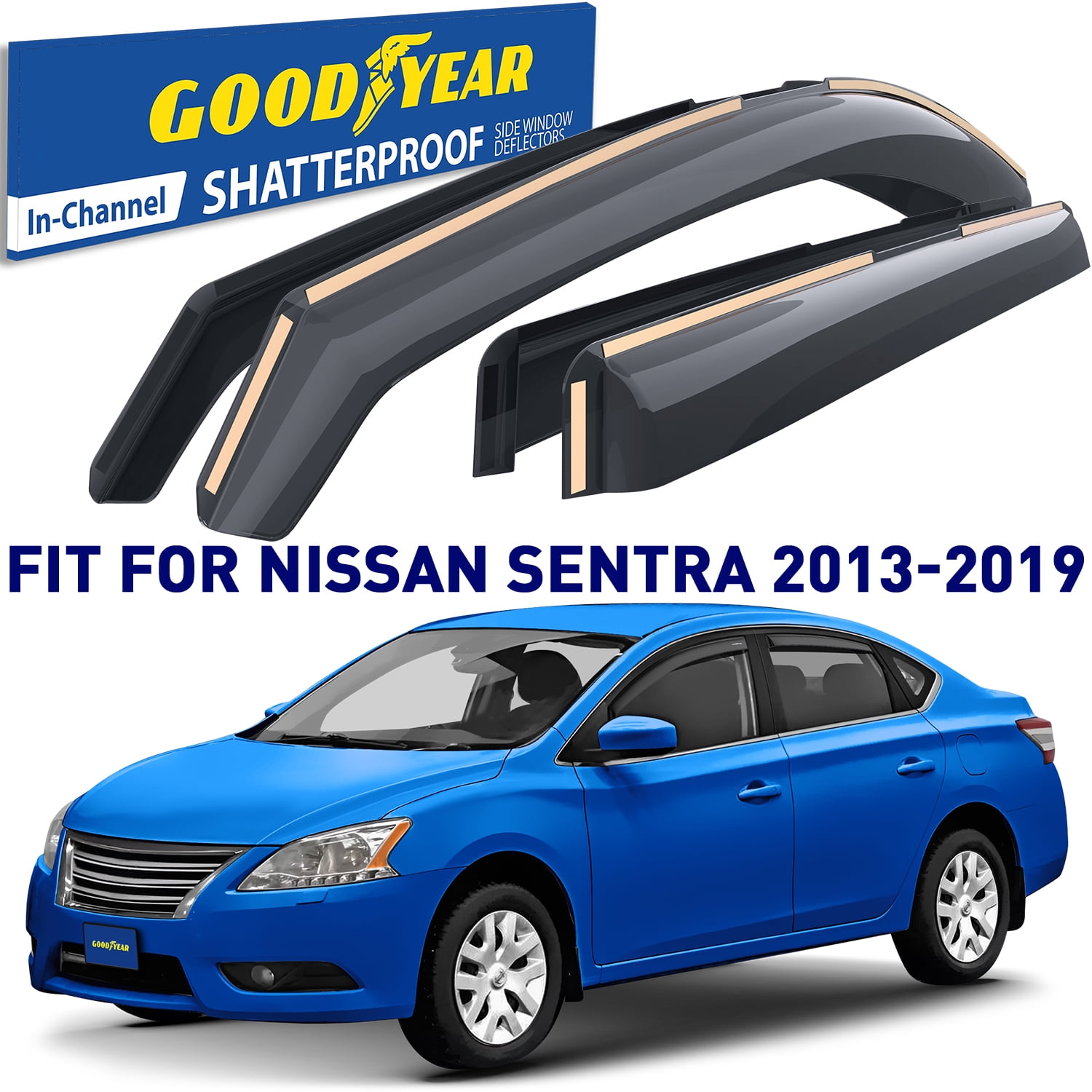 Goodyear Shatterproof in Channel Window Deflectors for Nissan Sentra 2013 2019 Rain Guards Window Visors for Cars Vent Deflector Car Accessories