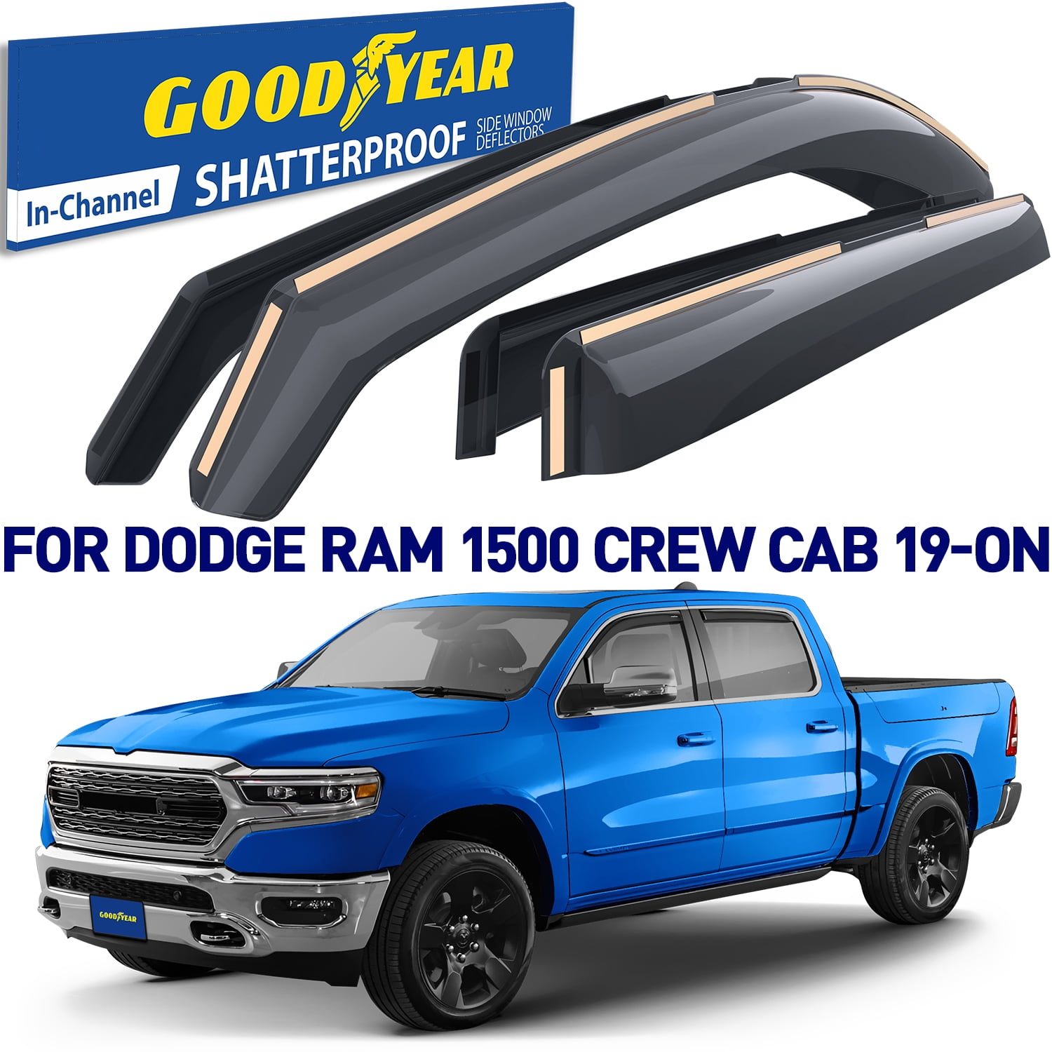 Goodyear Shatterproof in-Channel Window Deflectors for Trucks Dodge RAM 1500 2019-2024 Crew Cab ...
