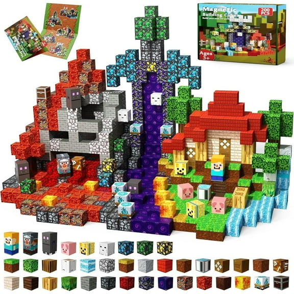 Minecraft Magnetic Building Blocks, 128 Pieces Mineral Tycoon- My World ...