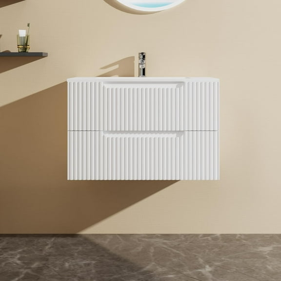 30" Wall Mounted Floating Vanity | White & Black | Large Storage ...