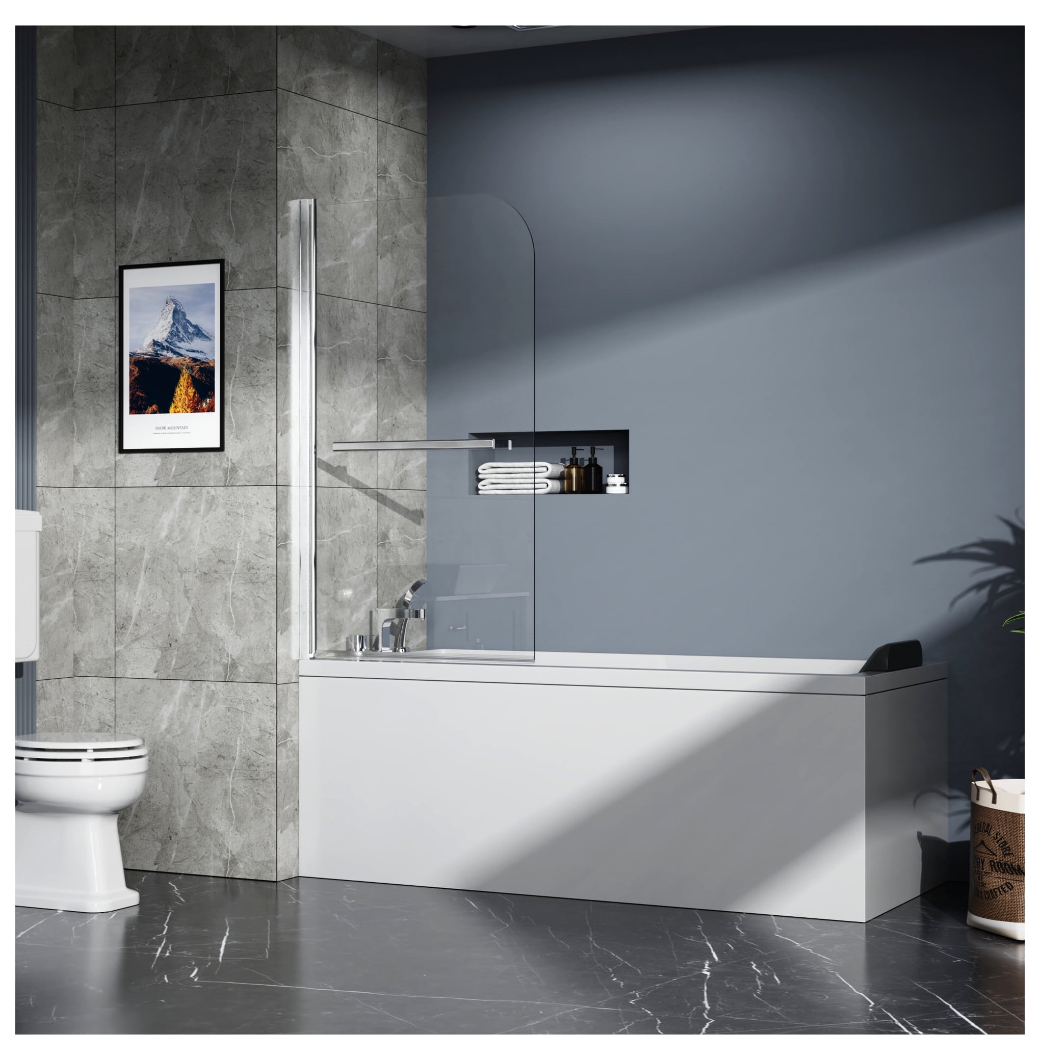 Goodyo 31x55 Bathtub Shower Door, Frameless Pivoting Screen Panel ...