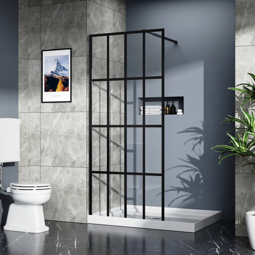 Goodyo 34" x72" Walk-In Shower Door - Black Aluminum Frame with ...