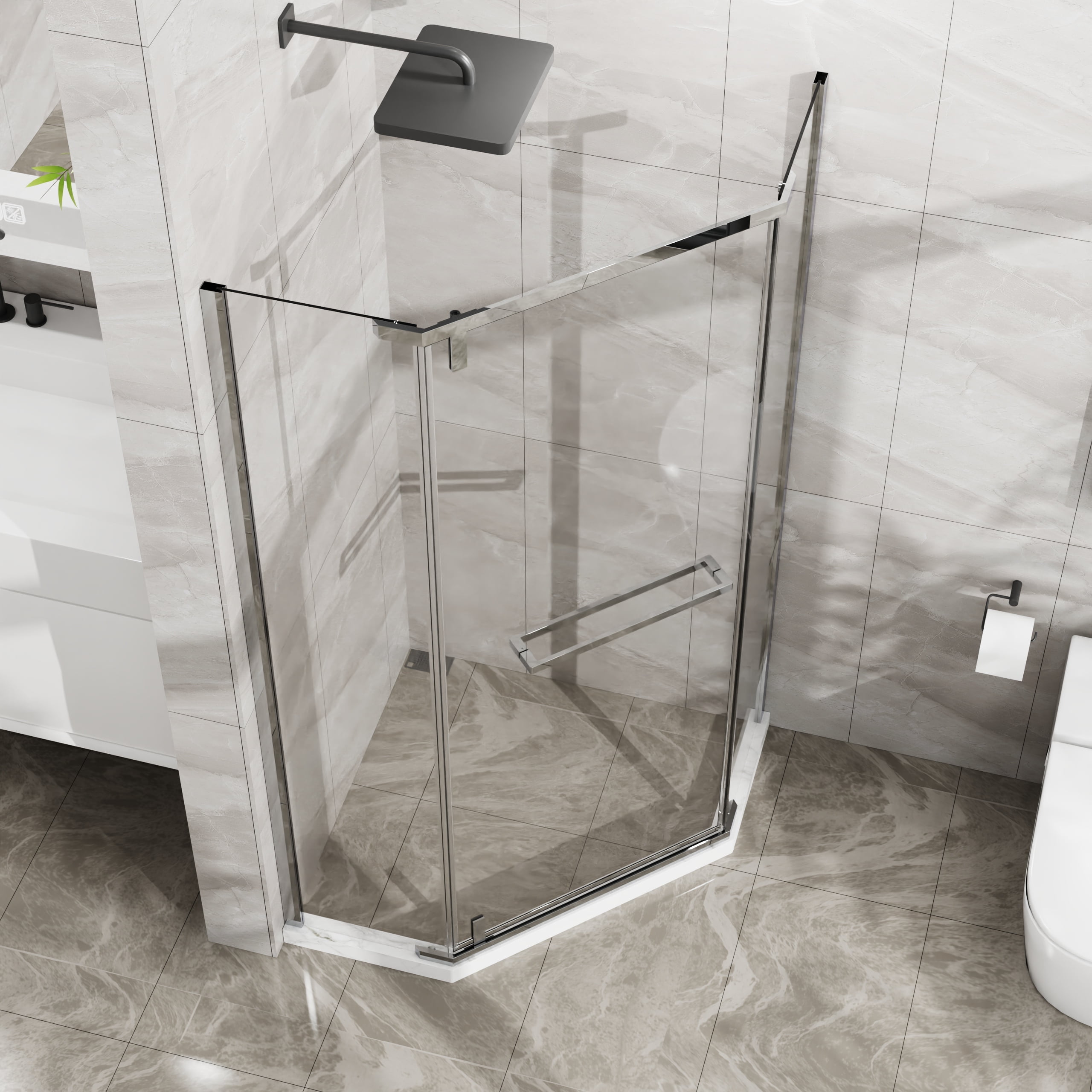 Goodyo Corner Shower Enclosure 36 in.D x 36 in. W x 72 in. H, Neo-Angle Pivot Frameless Shower ...