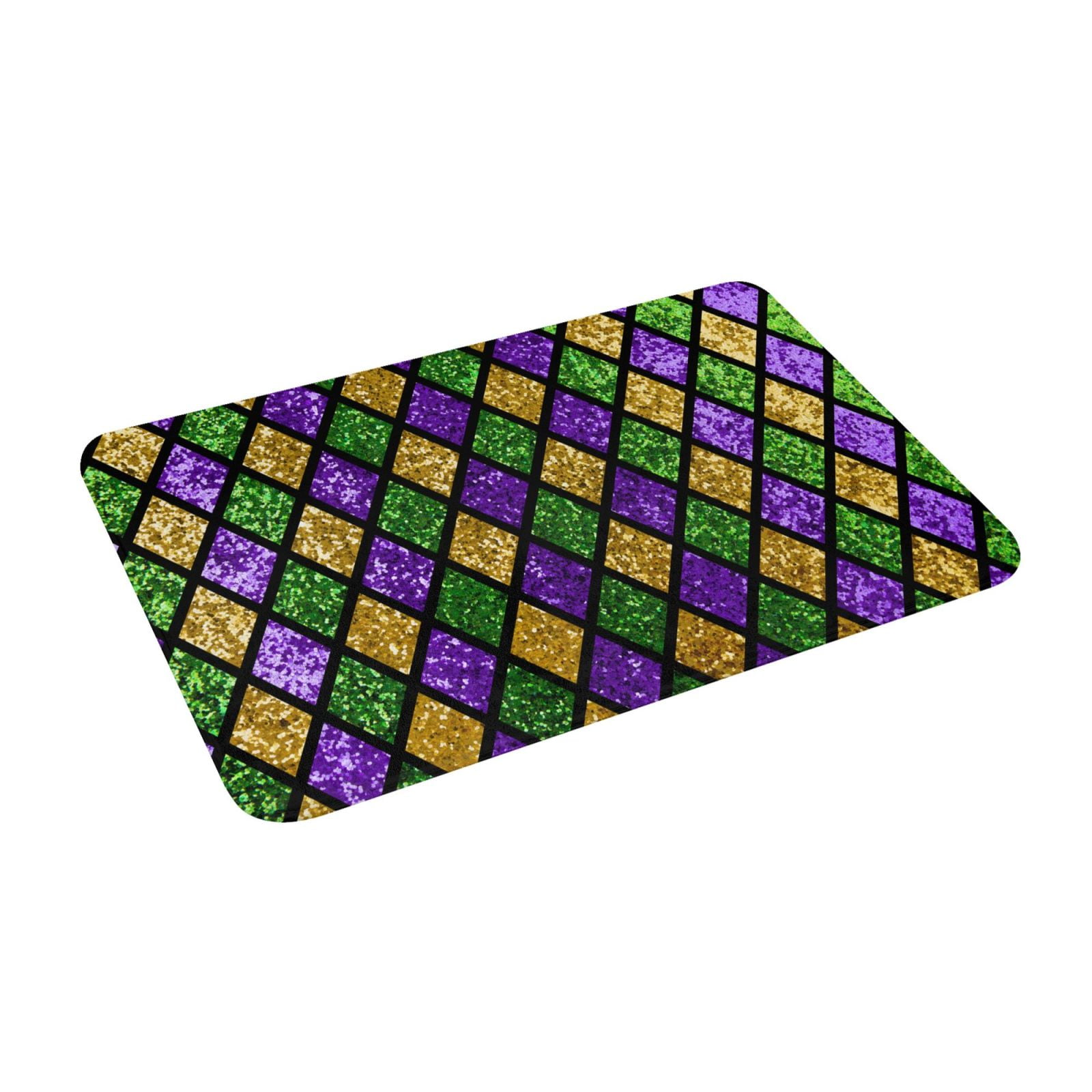 Goofa 16"x24" Inches Mardi Gras Shiny Green Purple Doormats for Outdoor ...