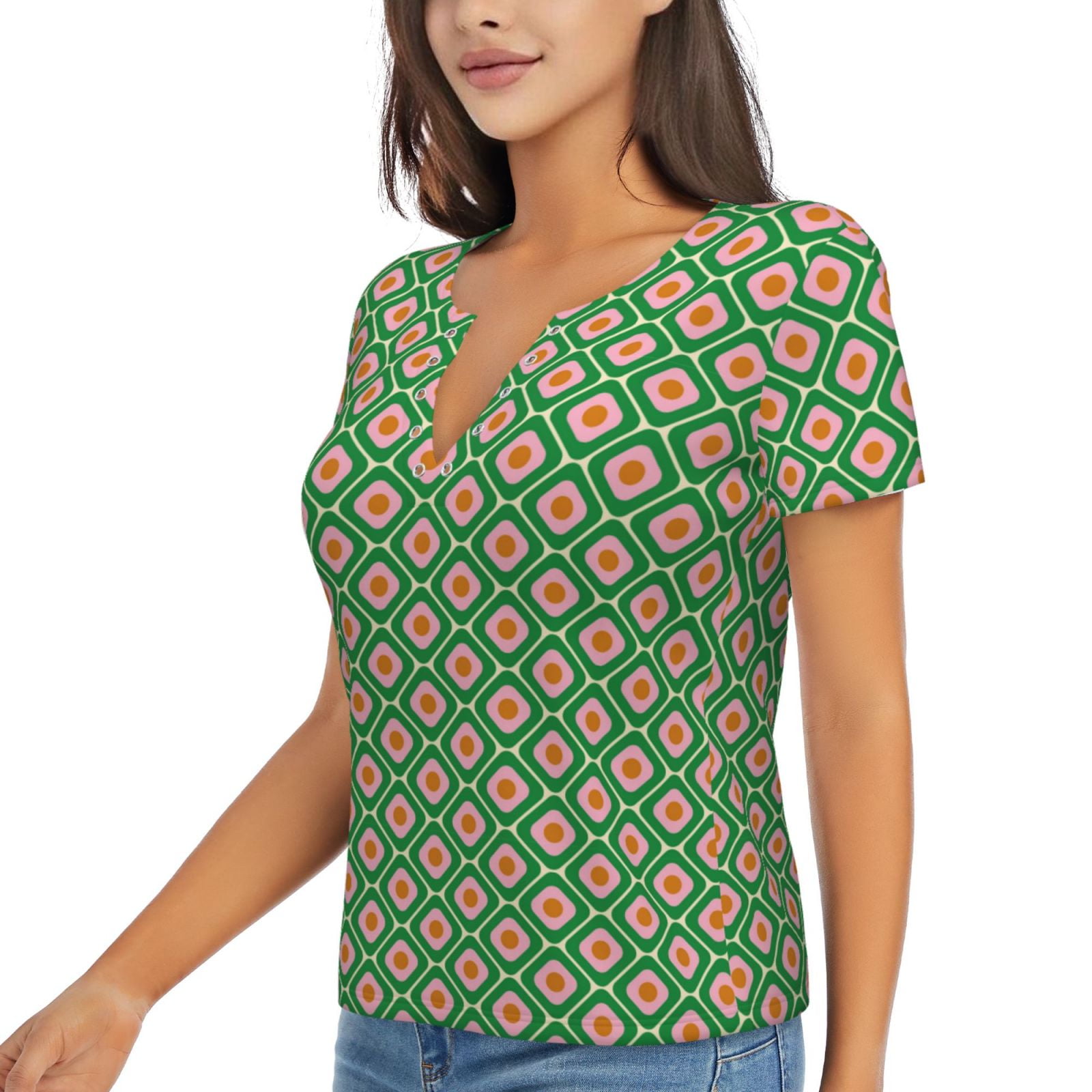 Goofa 60s and 70s Style Pattern Womens Deep V Neck Low Cut Tops Casual ...