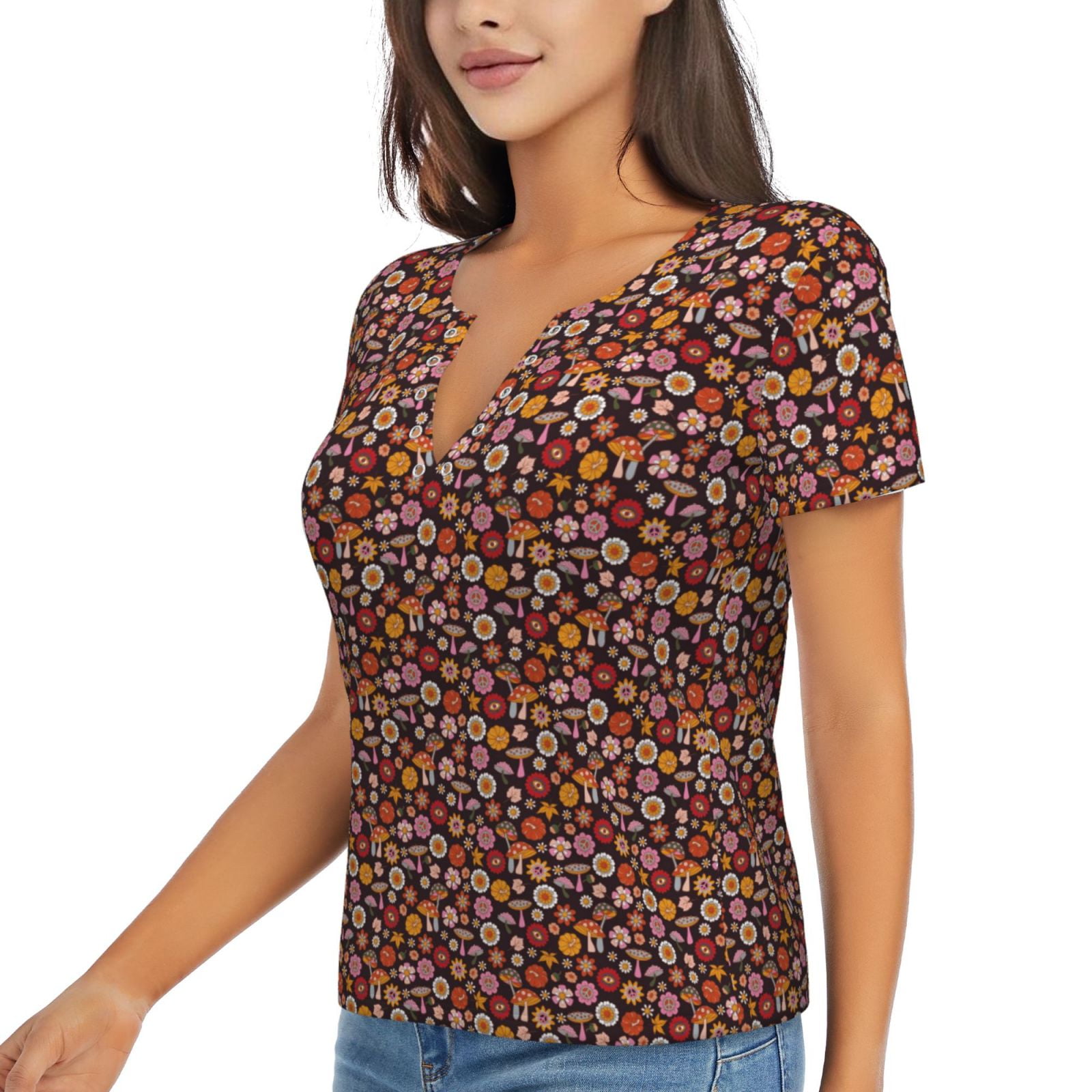 Goofa 70s Groovy Hippie Retro Pattern Womens Deep V Neck Low Cut Tops ...