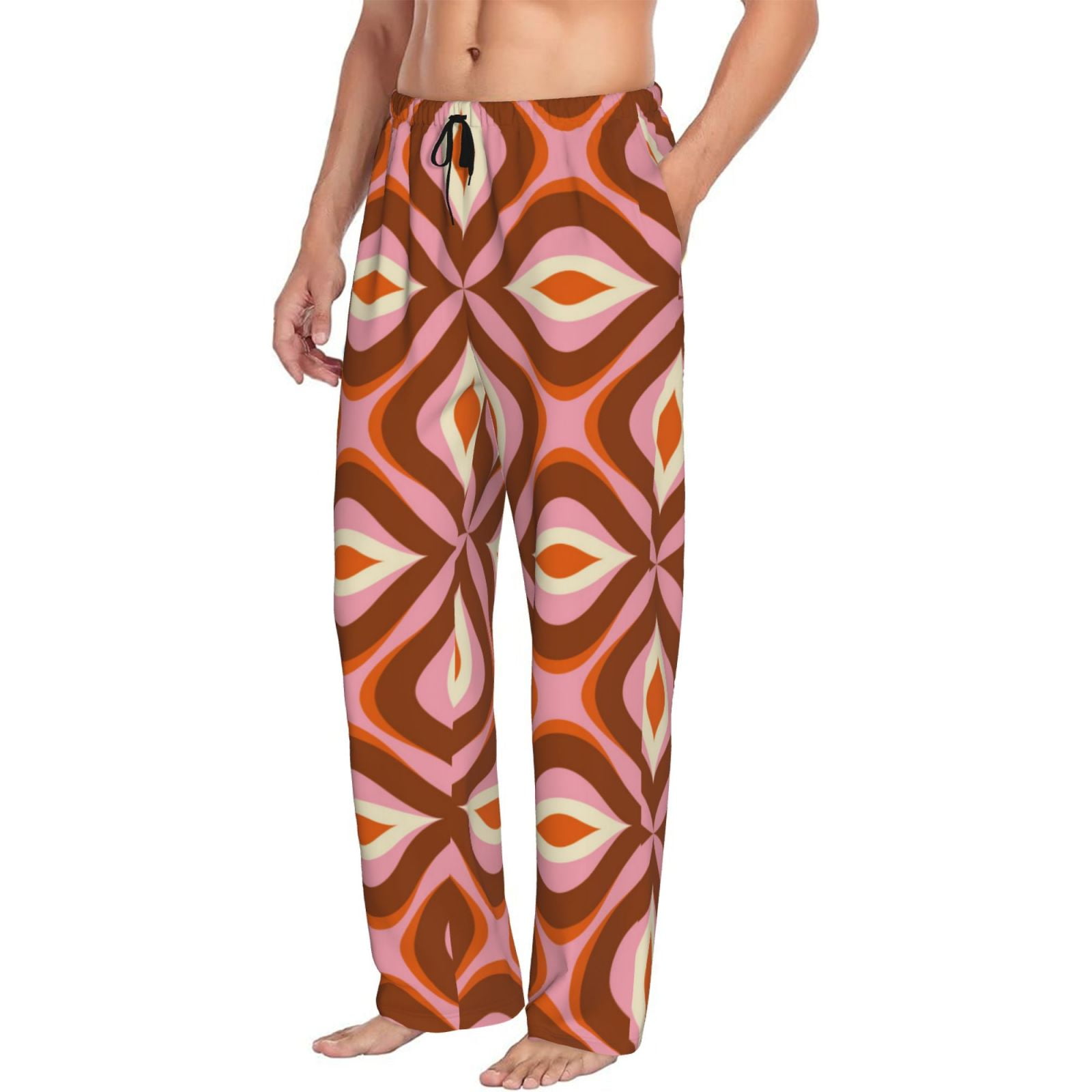 Goofa 70s Retro Style Printed Soft Pajama Pants for Men, Wide Leg Comfy ...