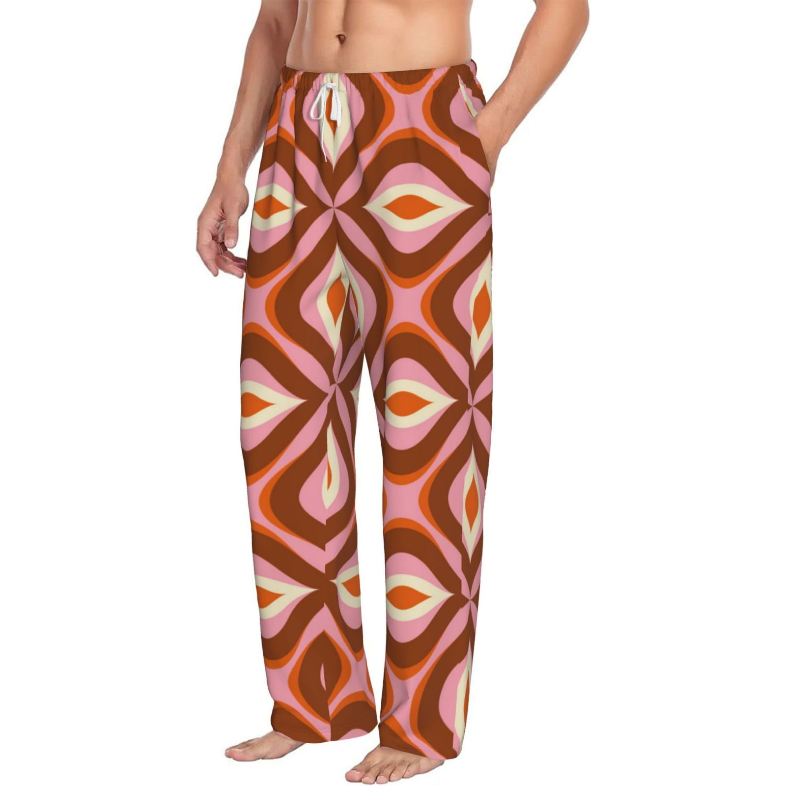 Goofa 70s Retro Style Printed Soft Pajama Pants for Men, Wide Leg Comfy ...