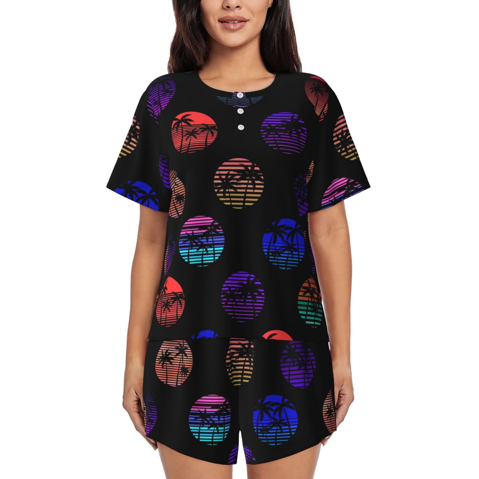 Goofa 80s Style Palm Trees for Womens Cotton 2 Piece Pajamas Set ...