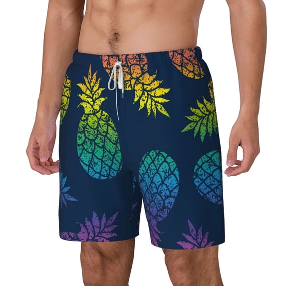 Goofa Abstract Bright Pineapple Fruit Retro Printed Men's Swim Trunks ...