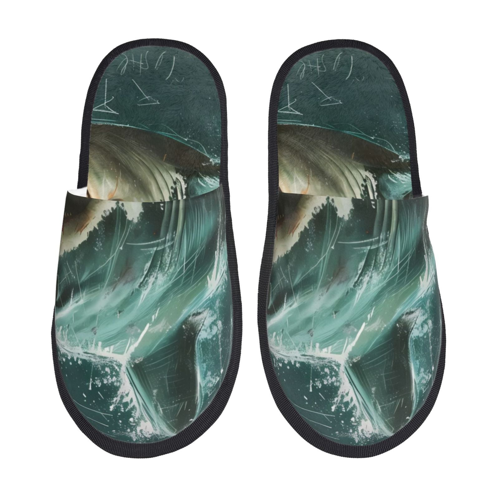 Goofa Abstract Geometric Shark Pattern Plush Furry Slippers for Men ...