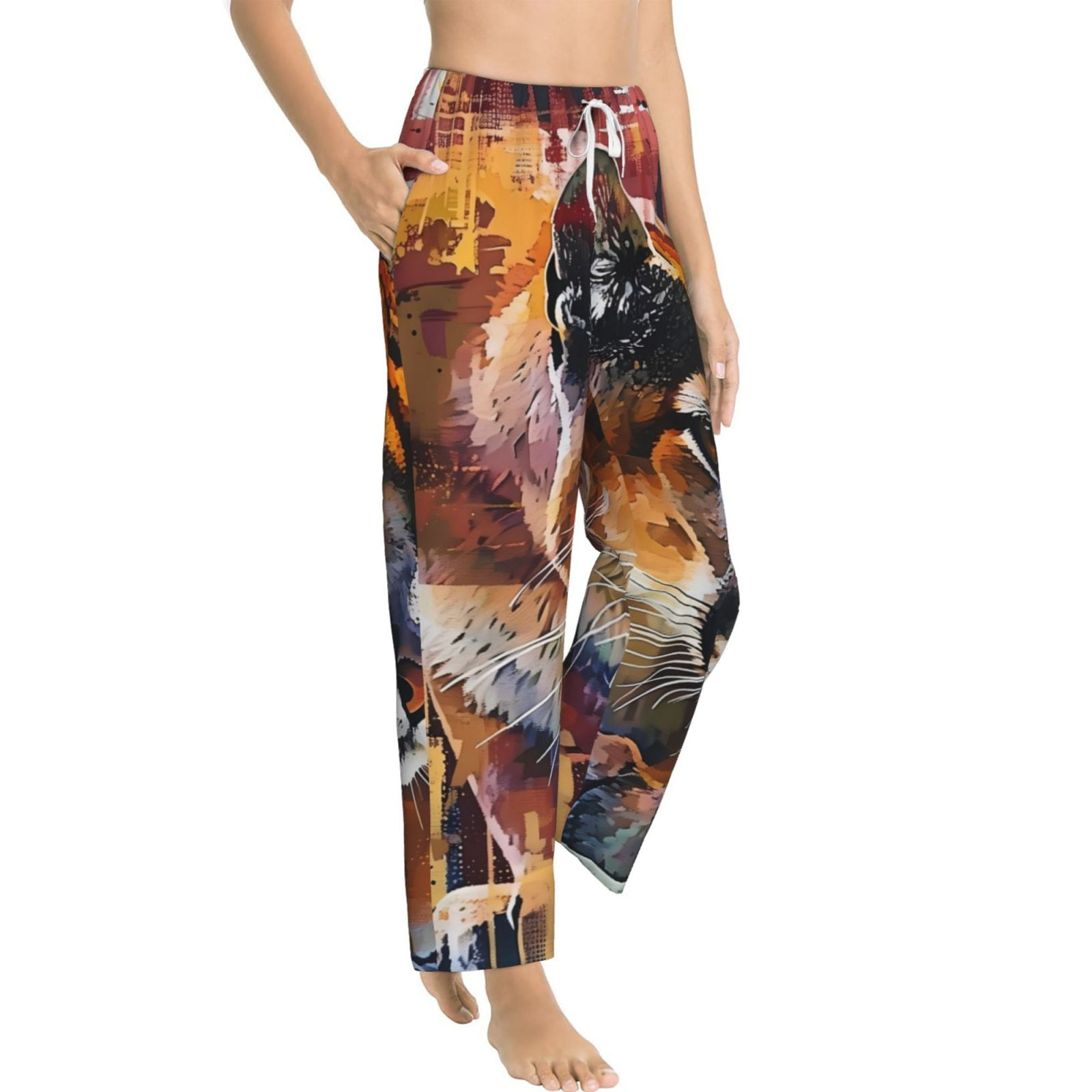 Goofa Abstract Lion Painting Printed Soft Pajama Pants for Women, Wide ...