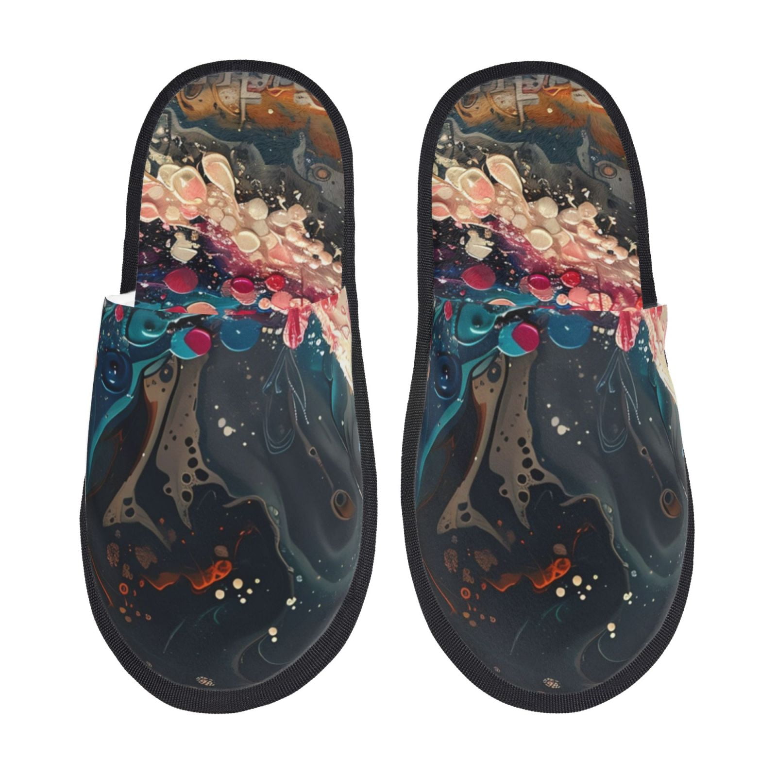 Goofa Abstract Peacock Painting Pattern Plush Furry Slippers for Men ...