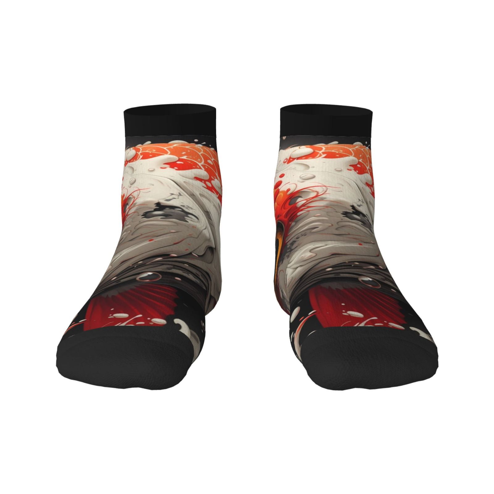 Goofa Abstract Red Koi Fish Art Pattern Non Slip Socks with Grips for ...