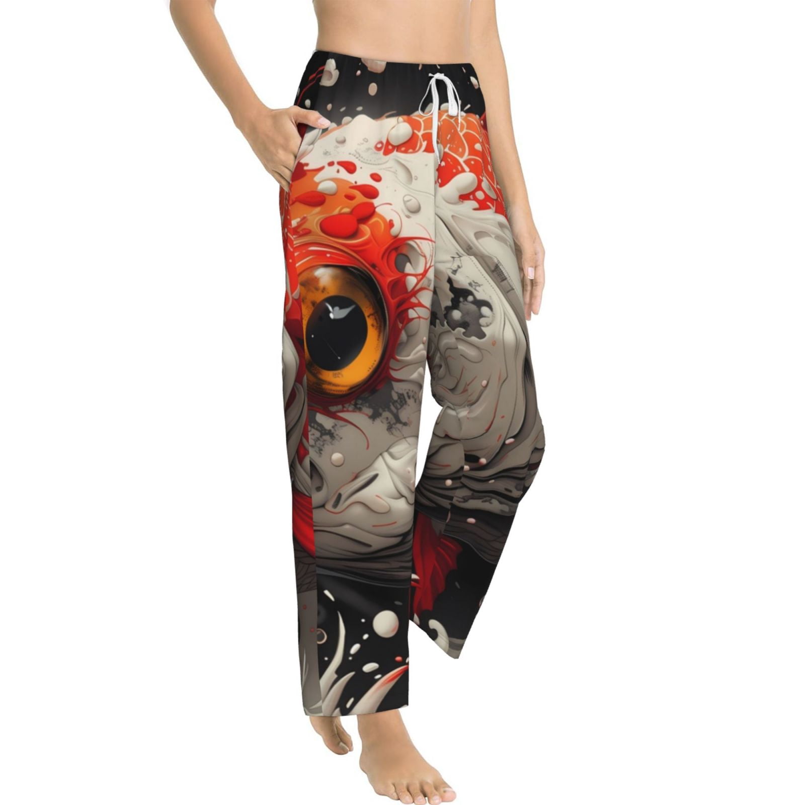 Goofa Abstract Red Koi Fish Art Printed Soft Pajama Pants for Women ...