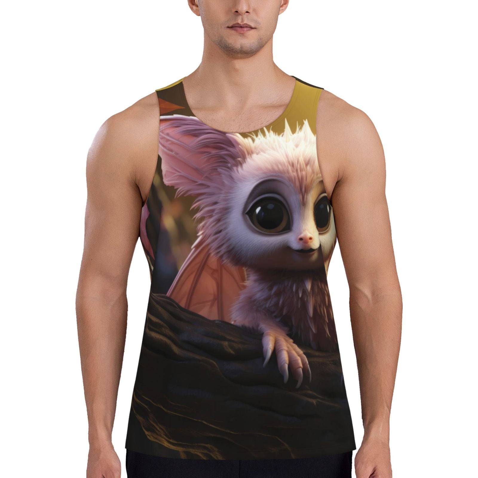 Goofa Adorable Fluffy Bat Pattern Mens Workout Tank Top Slim Fit Tank