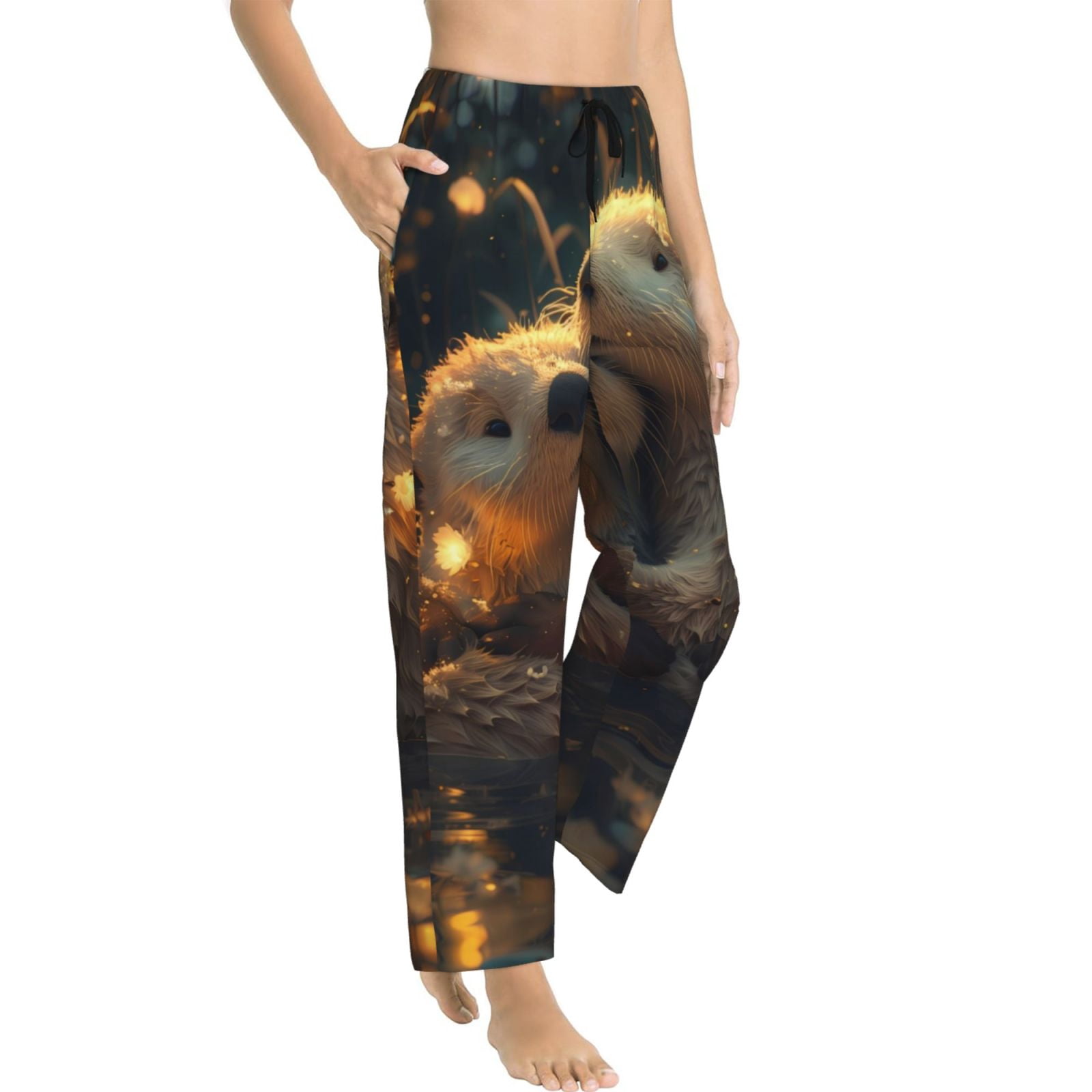 Goofa Adorable Otter Pair Hug Printed Soft Pajama Pants for Women, Wide ...