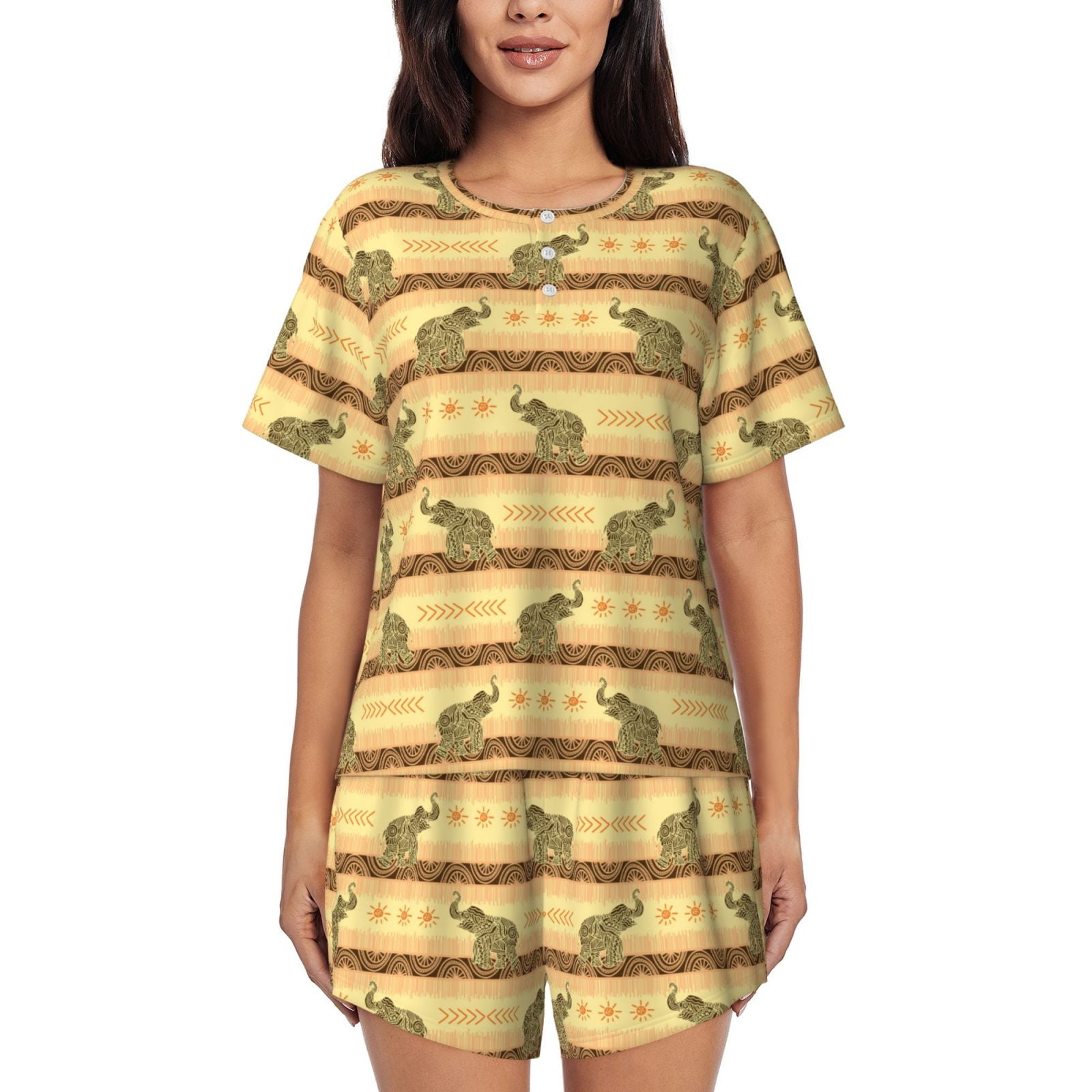 Goofa African tribal elephant for Womens Cotton 2 Piece Pajamas Set ...