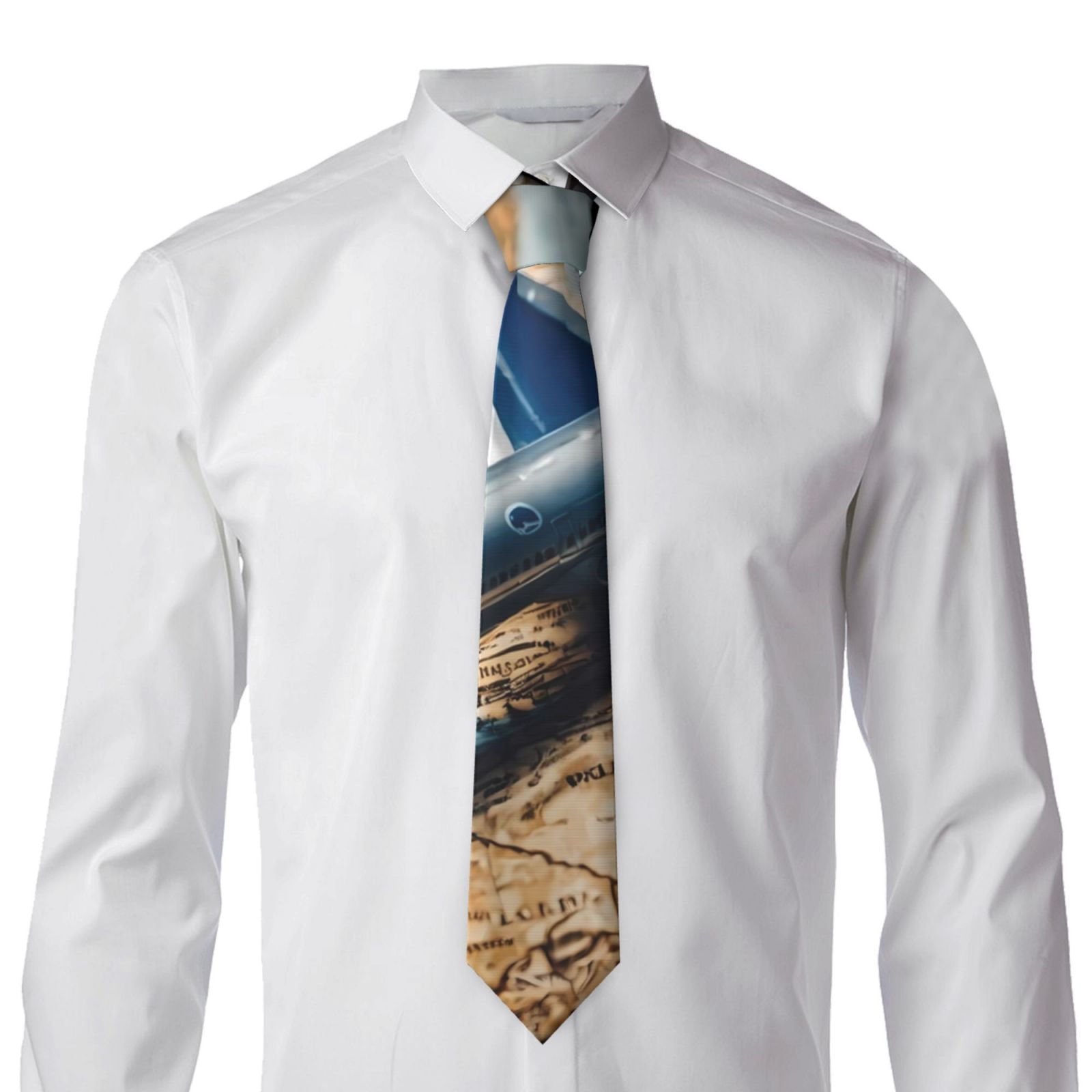 Goofa Airplane World Map Adventure Pattern Men's Necktie Classic Silk ...
