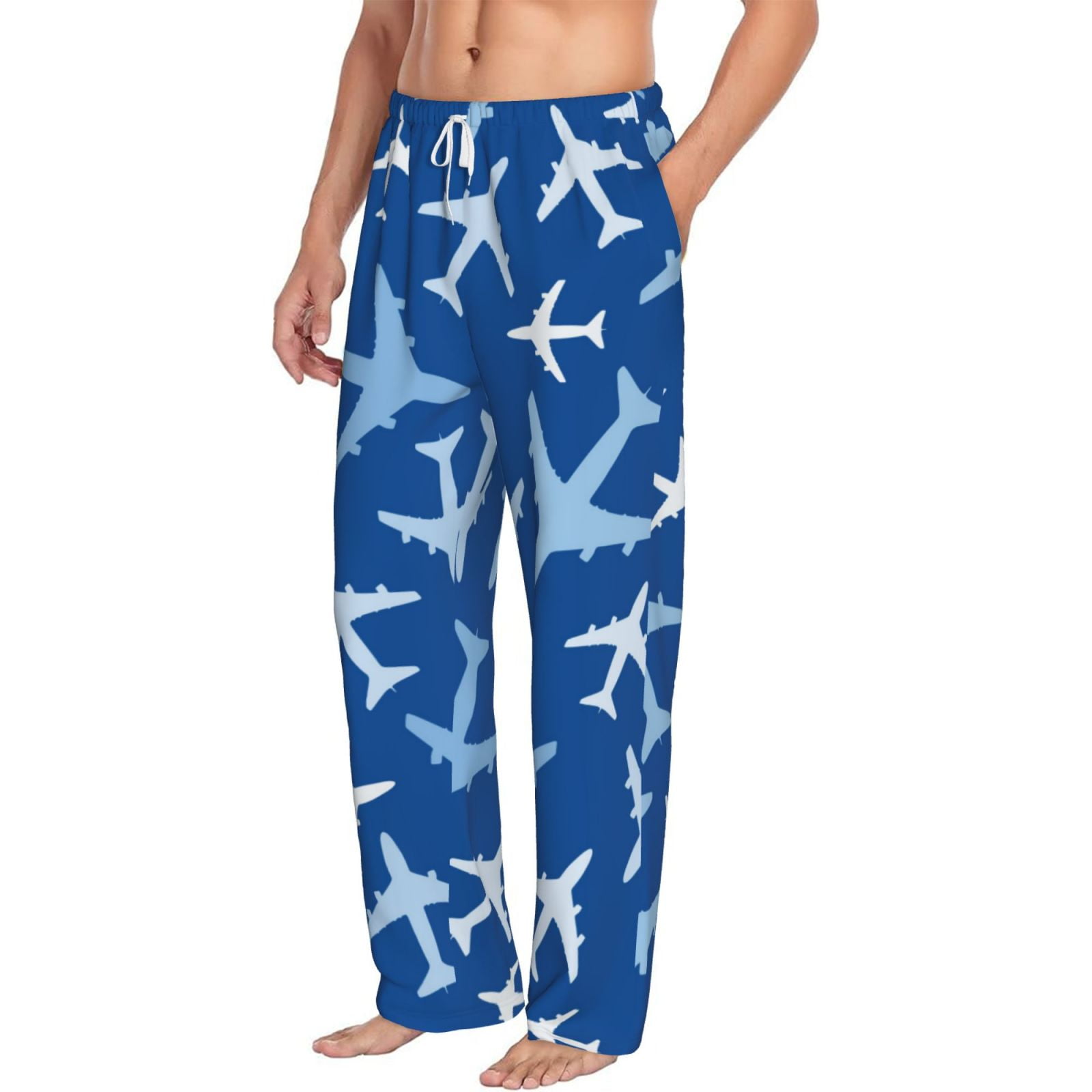 Goofa Airplanes in the Sky Printed Soft Pajama Pants for Men, Wide Leg ...