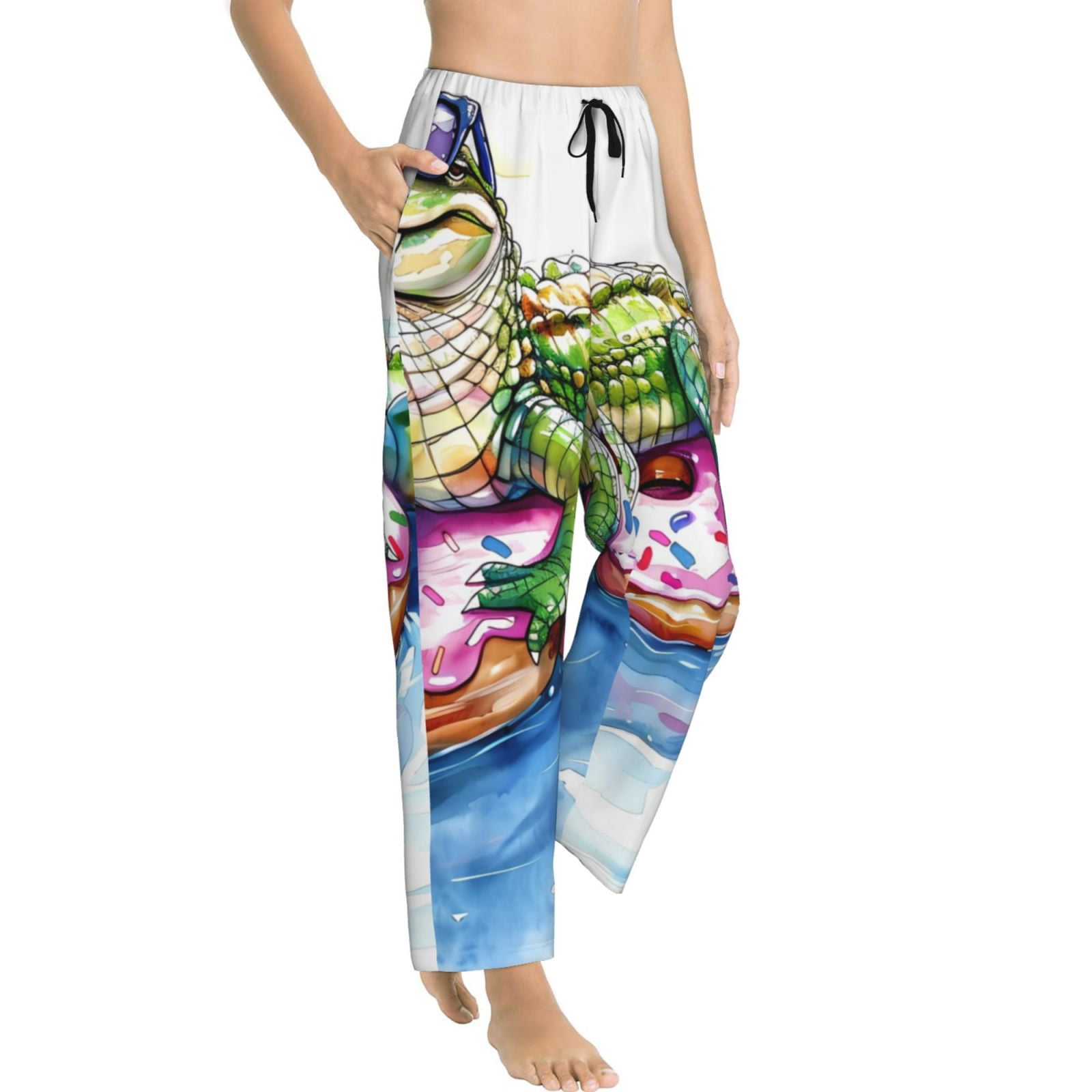 Goofa Alligator Donut Pool Float Printed Soft Pajama Pants for Women ...
