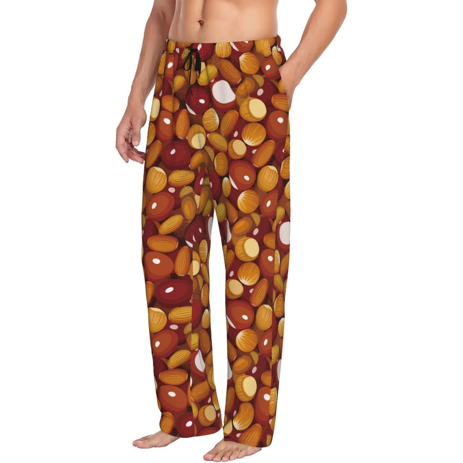 Goofa Almond Nuts Printed Soft Pajama Pants for Men, Wide Leg Comfy ...