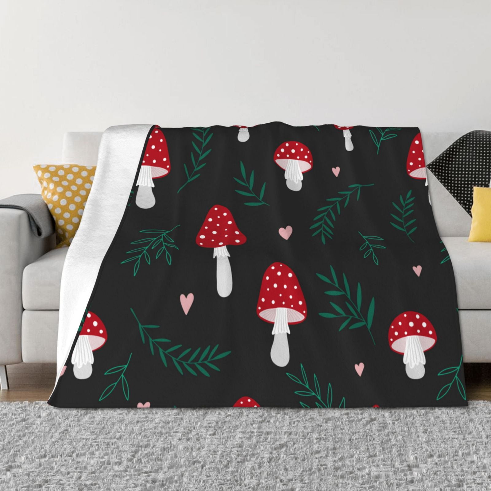 Goofa Amanita Mushroom Pattern Fleece Throw Blanket for Couch, Soft ...