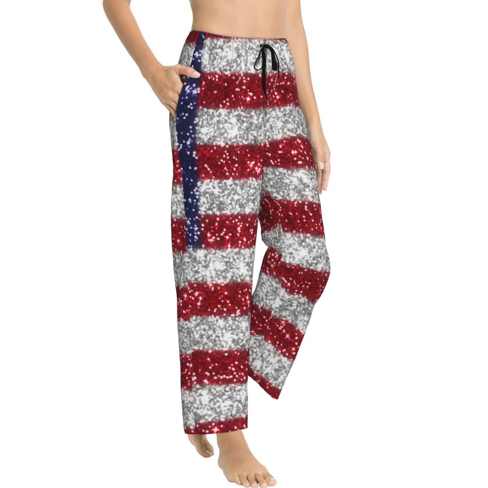 Goofa America Flag Glitter Printed Soft Pajama Pants for Women, Wide ...