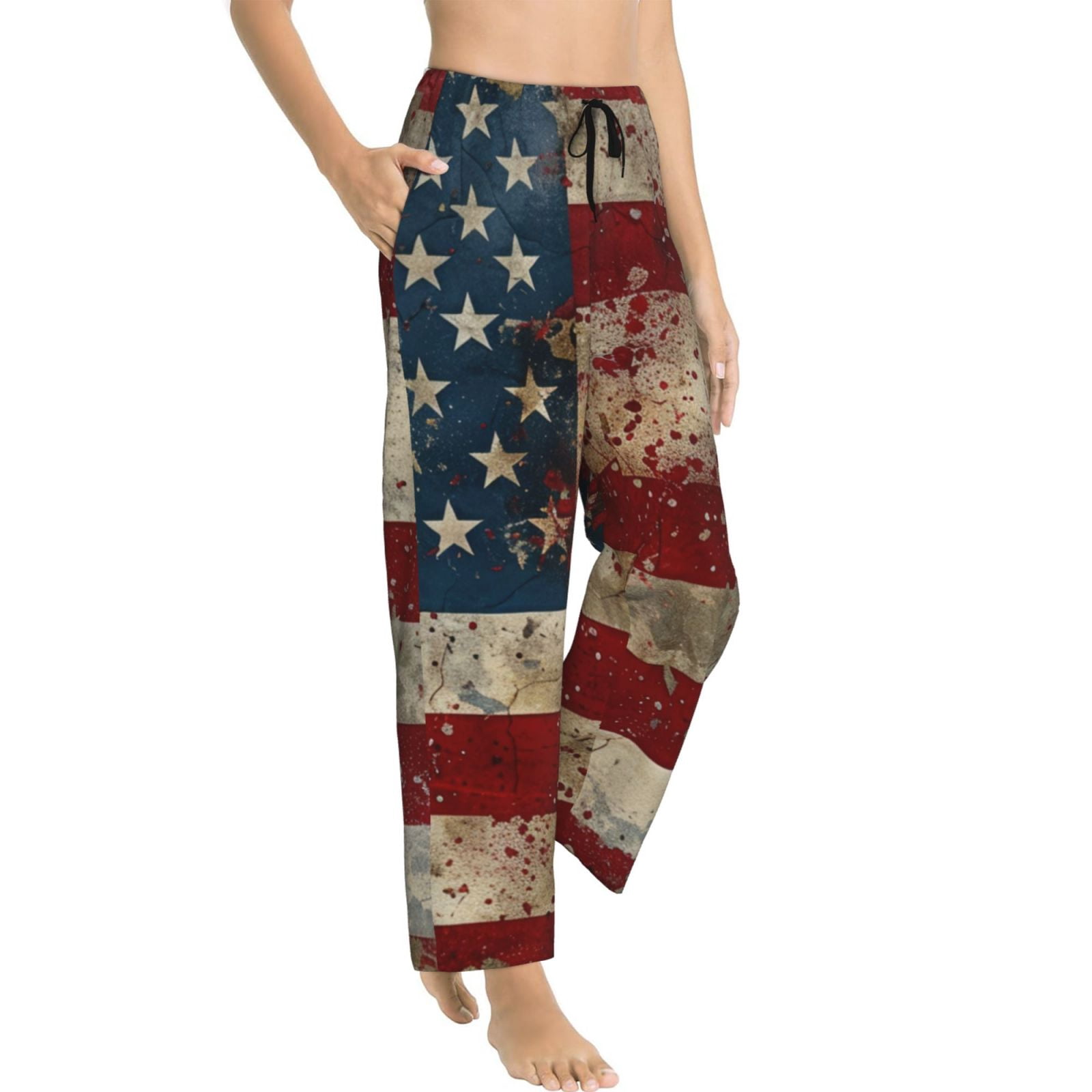 Goofa American Flag1 Printed Soft Pajama Pants for Women, Wide Leg ...