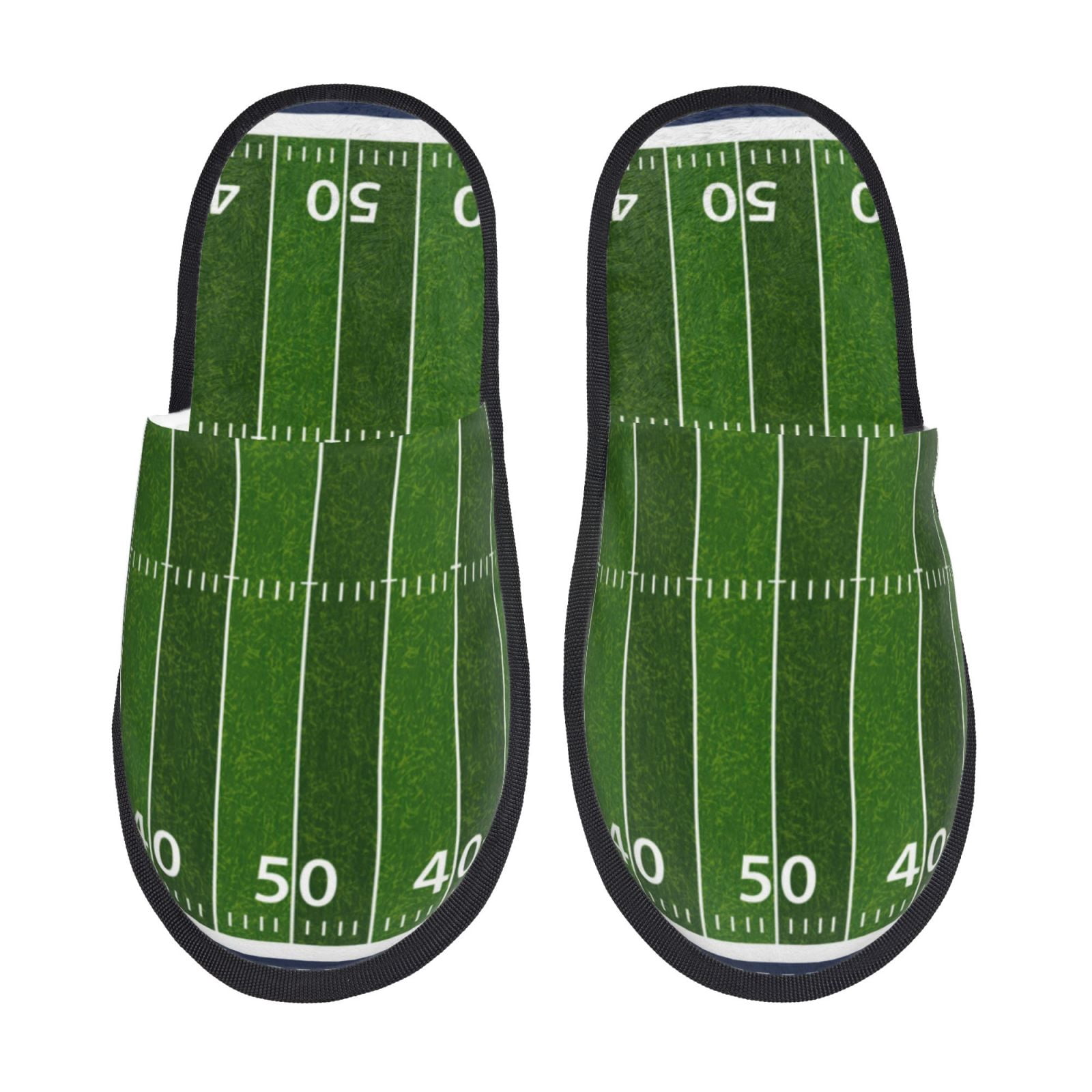 Goofa American Football Field Pattern Plush Furry Slippers for Men ...