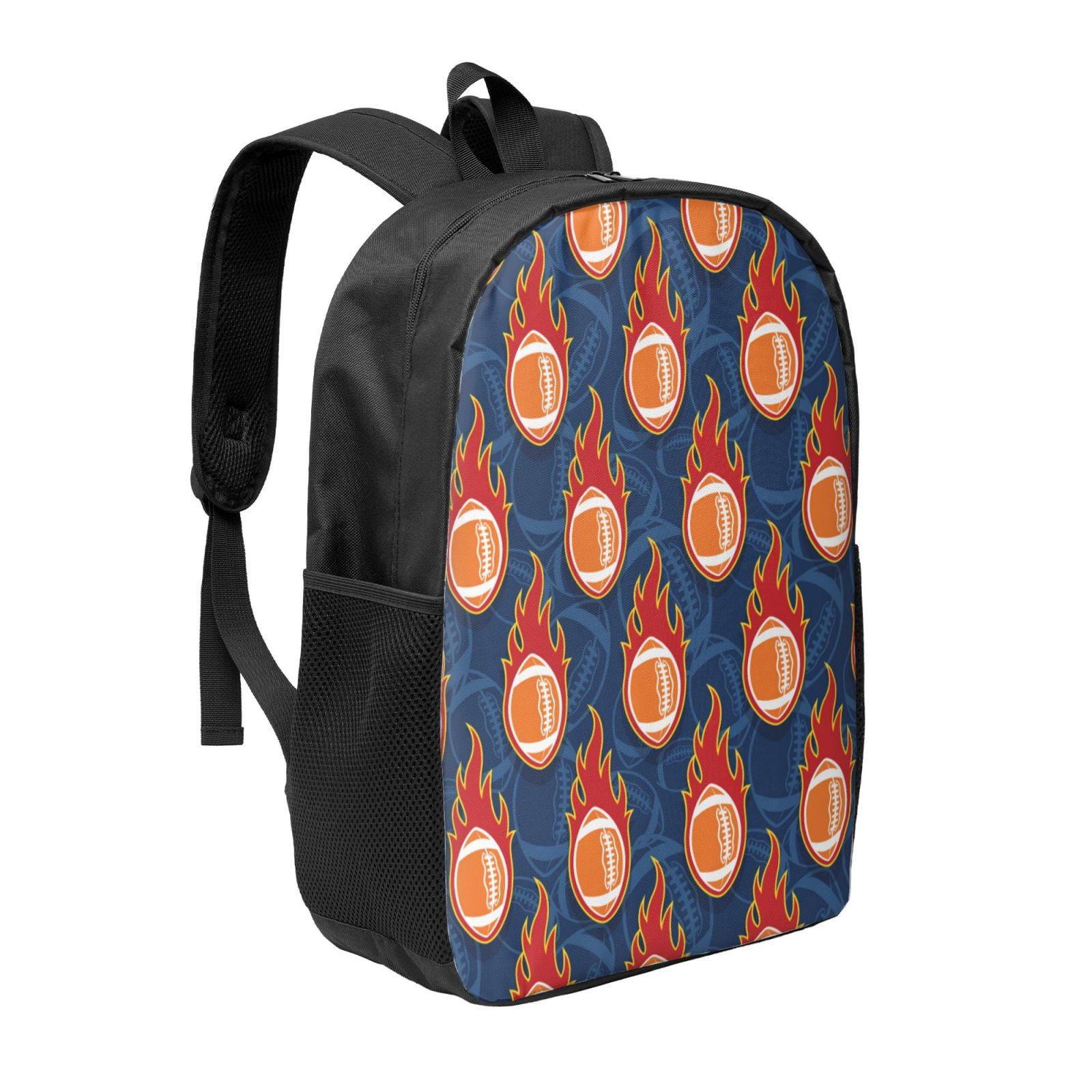 Goofa American Football and Fire Flames Pattern 17in Student Backpack ...