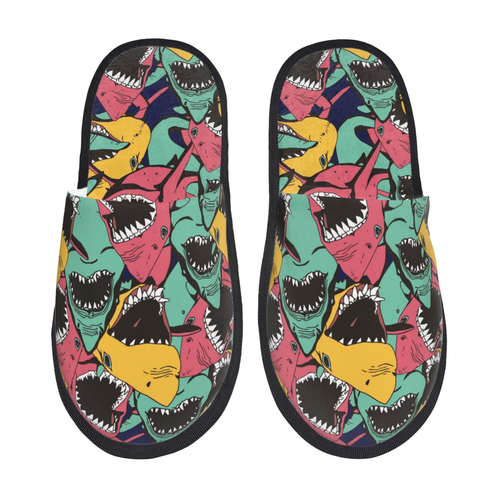 Goofa Angry Shark Pattern Pattern Plush Furry Slippers for Men & Women ...