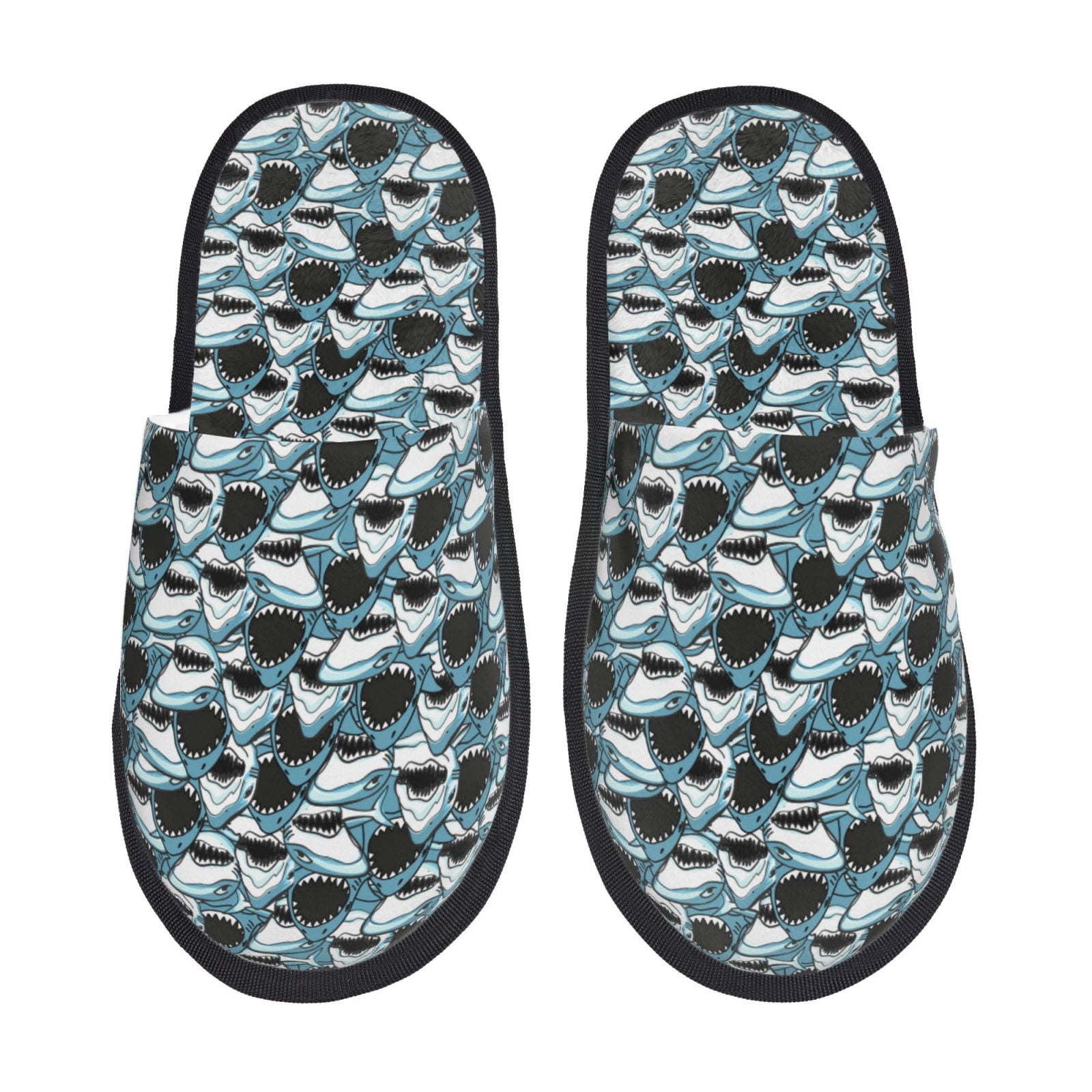 Goofa Angry Shark Pattern Plush Furry Slippers for Men & Women, Cozy ...