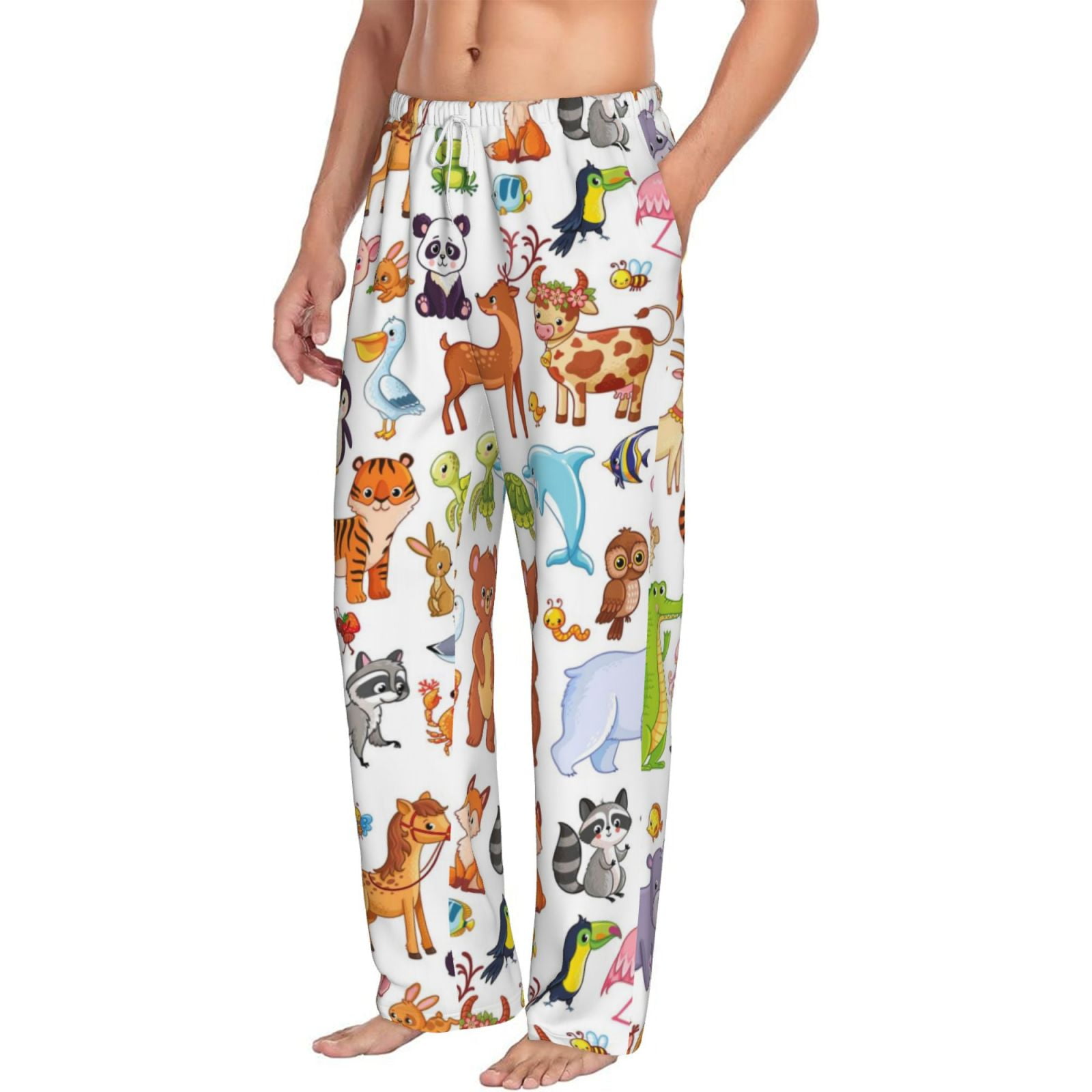 Goofa Animal Cartoon Style Printed Soft Pajama Pants for Men, Wide Leg ...