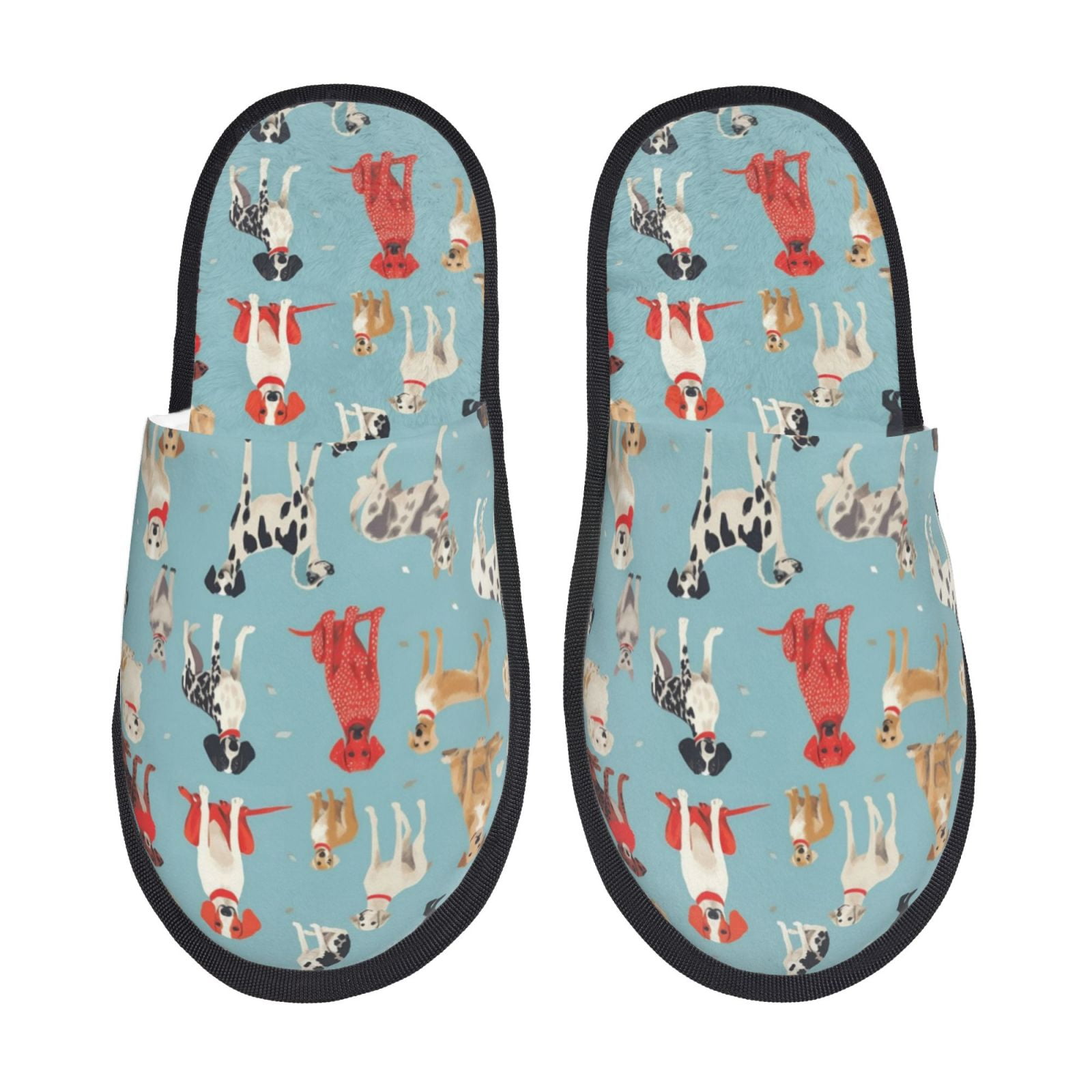 Goofa Animal Dog Pattern Plush Furry Slippers for Men & Women, Cozy Indoor House Shoes with EVA ...
