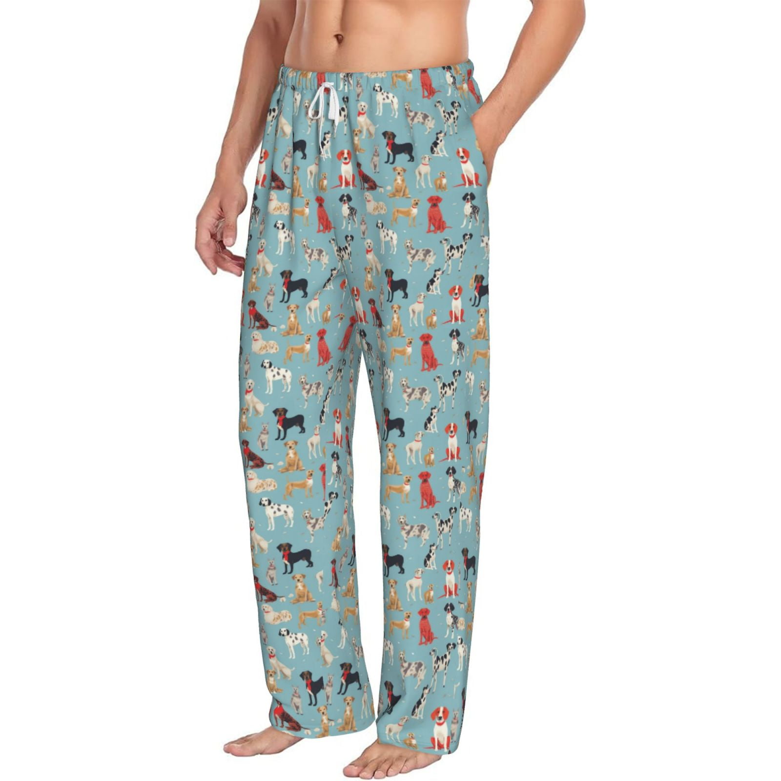 Goofa Animal Dog Printed Soft Pajama Pants for Men, Wide Leg Comfy ...