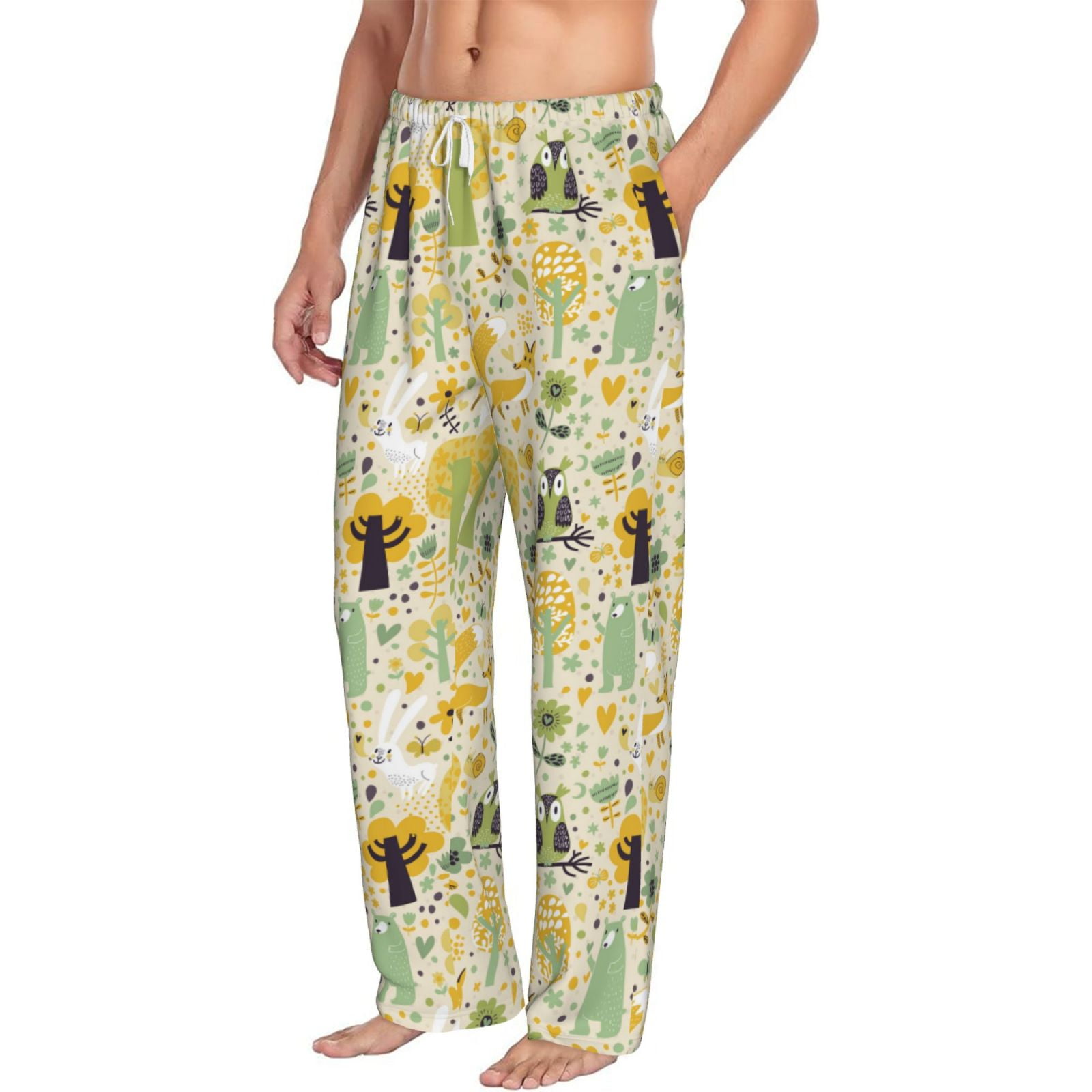 Goofa Animal Tree Printed Soft Pajama Pants for Men, Wide Leg Comfy ...