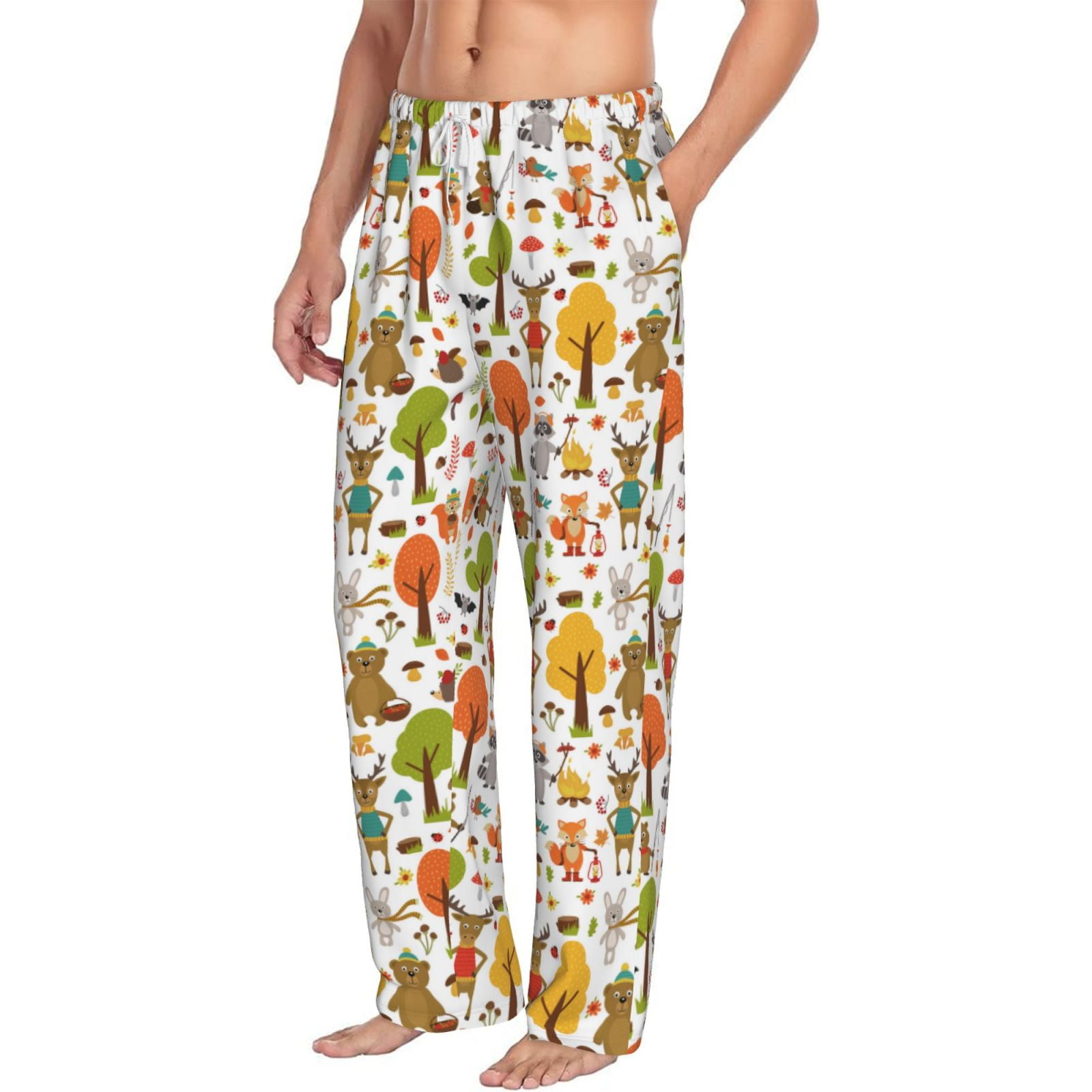 Goofa Animals Forest Printed Soft Pajama Pants for Men, Wide Leg Comfy ...